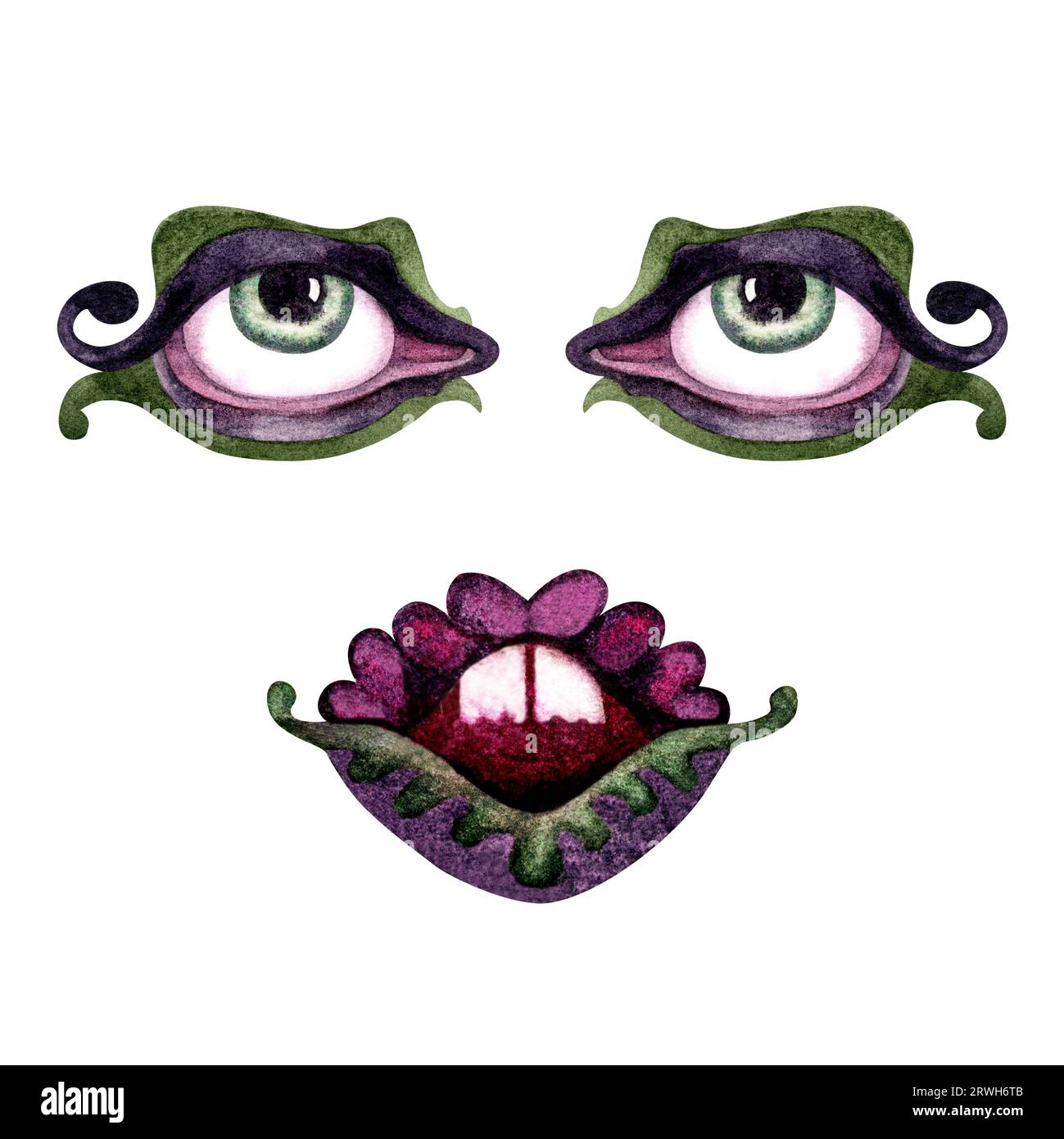 Watercolor monster Halloween fantasy masks with eyes and lips. Elements ...