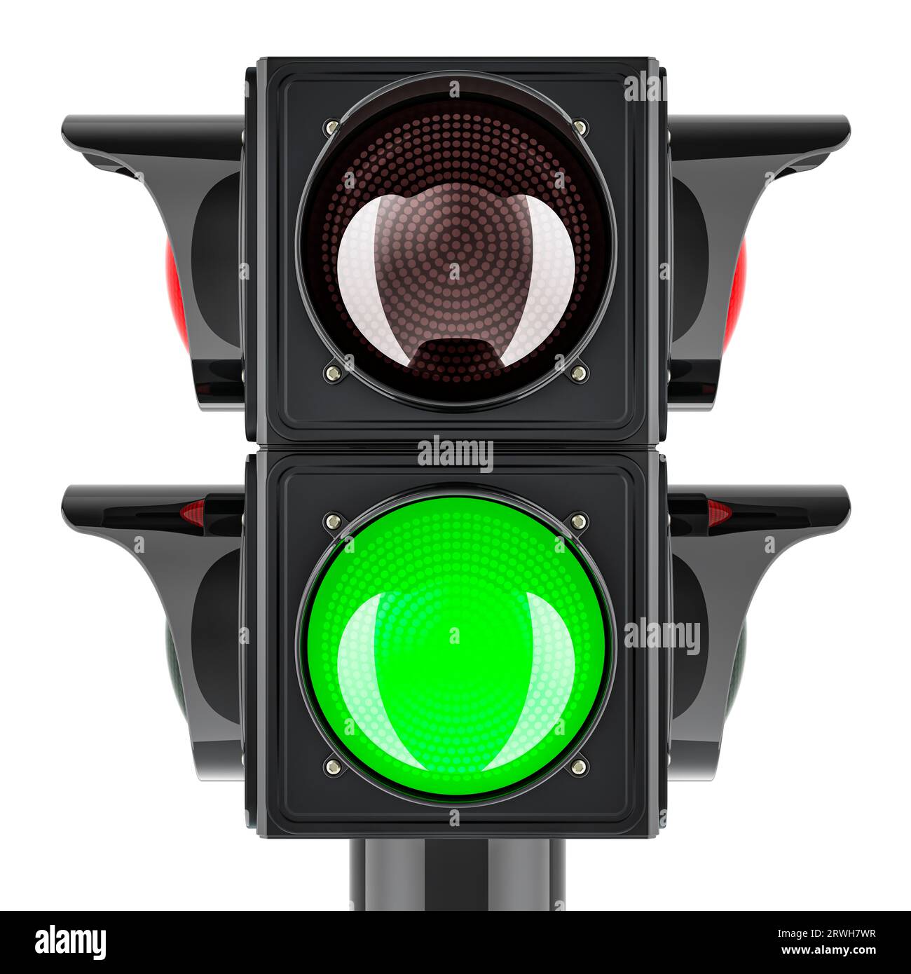 Traffic light with green color, 3D rendering isolated on white ...