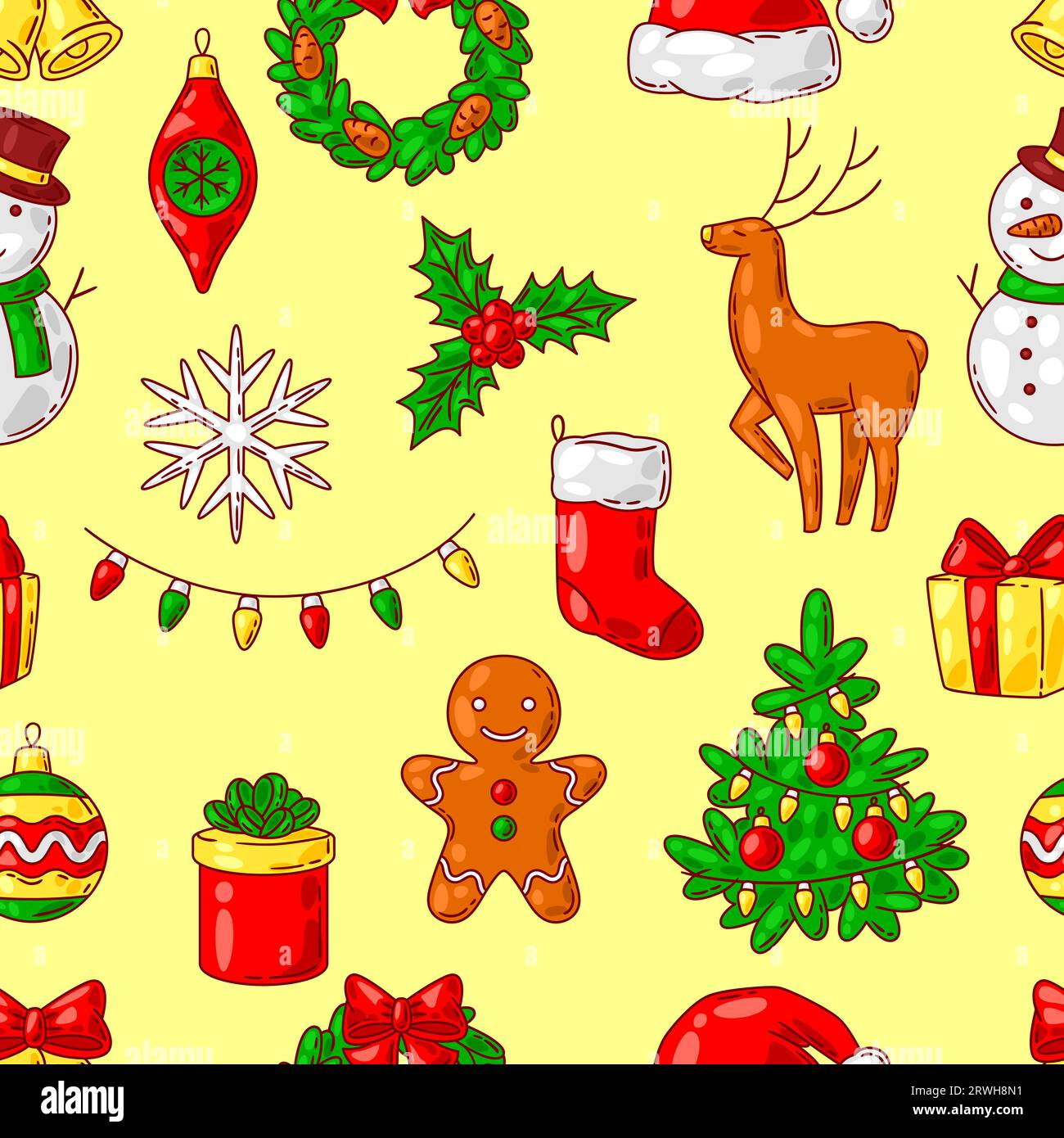 Merry Christmas pattern. Holiday background in cartoon style Stock ...