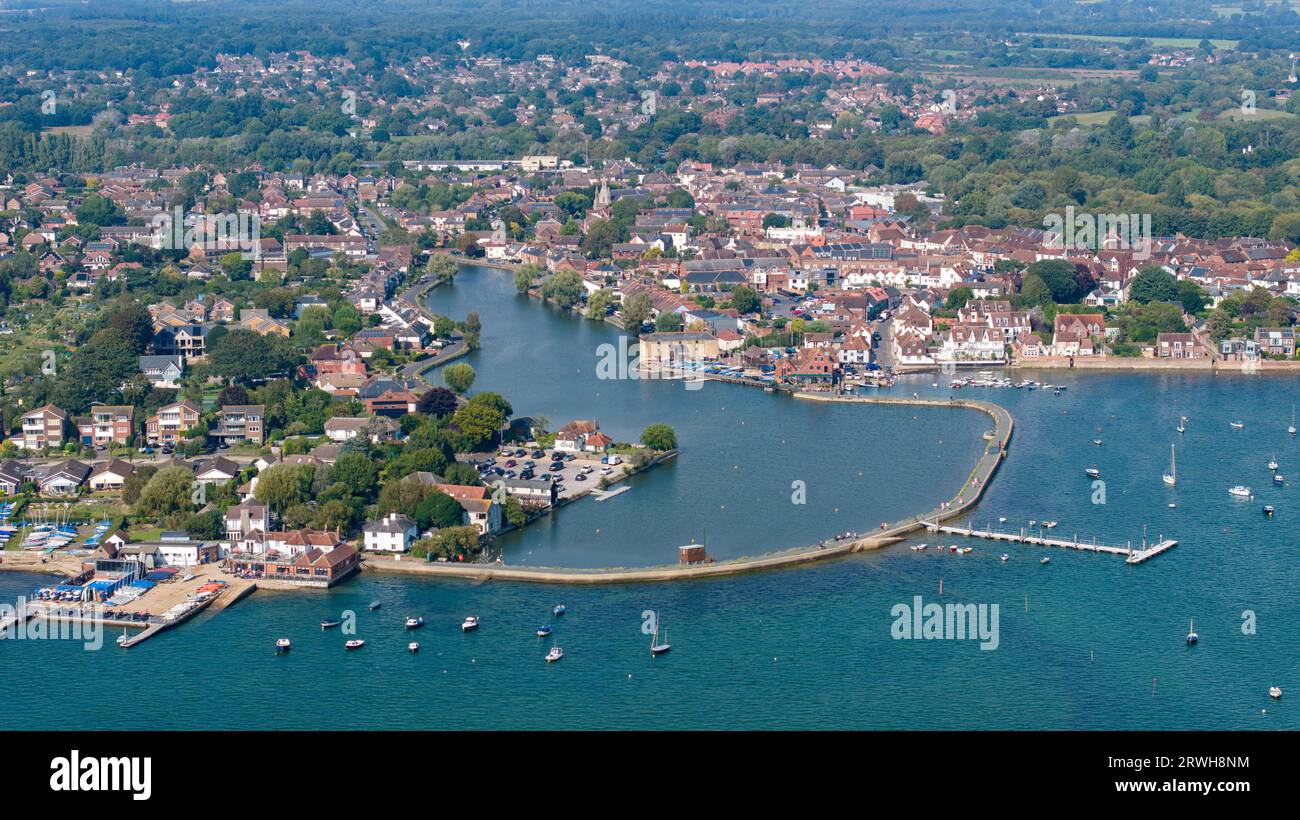 High Angle view of Emsworth waterfront and town. Late summers day with ...