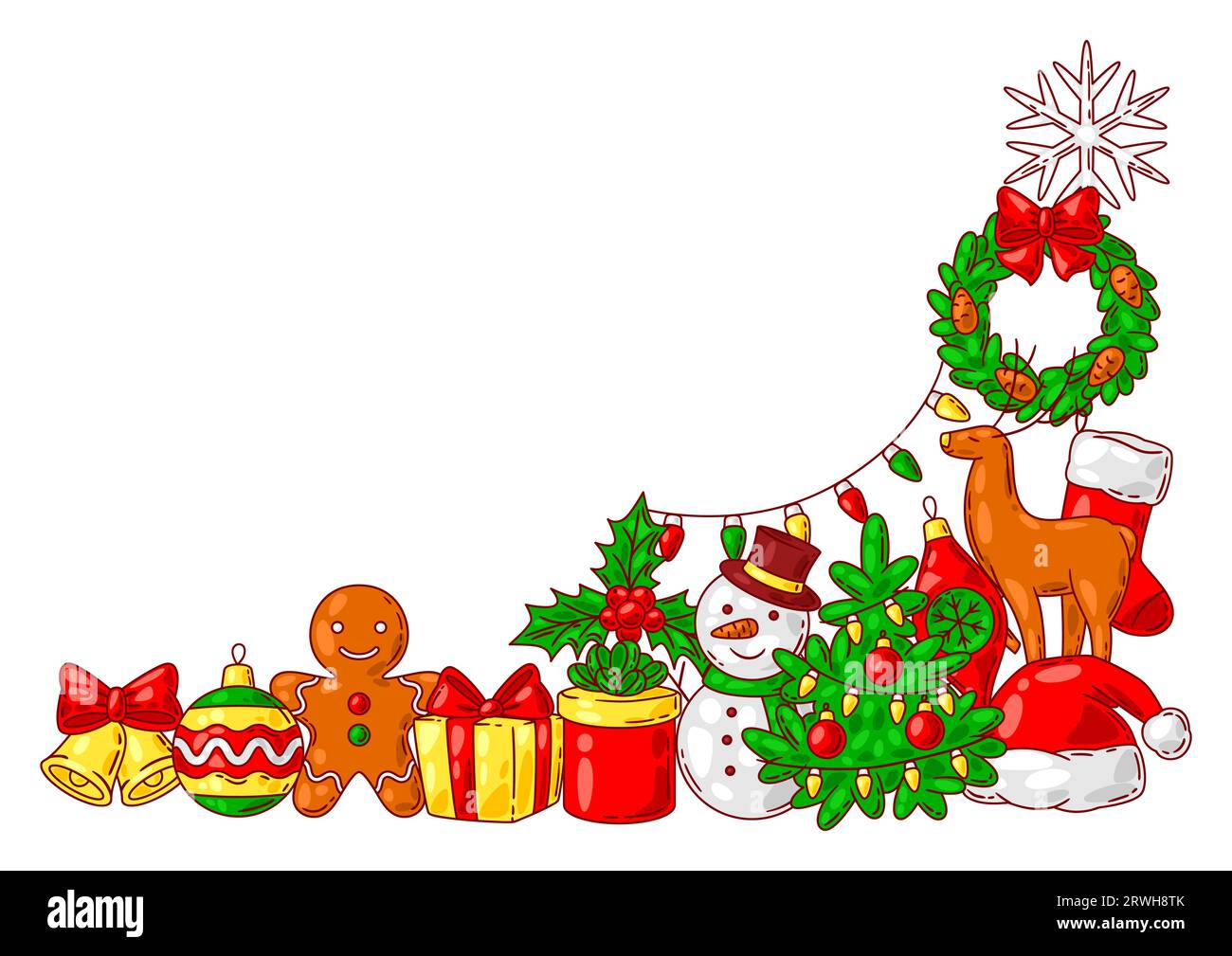 Merry Christmas frame design. Holiday decorations in cartoon style ...