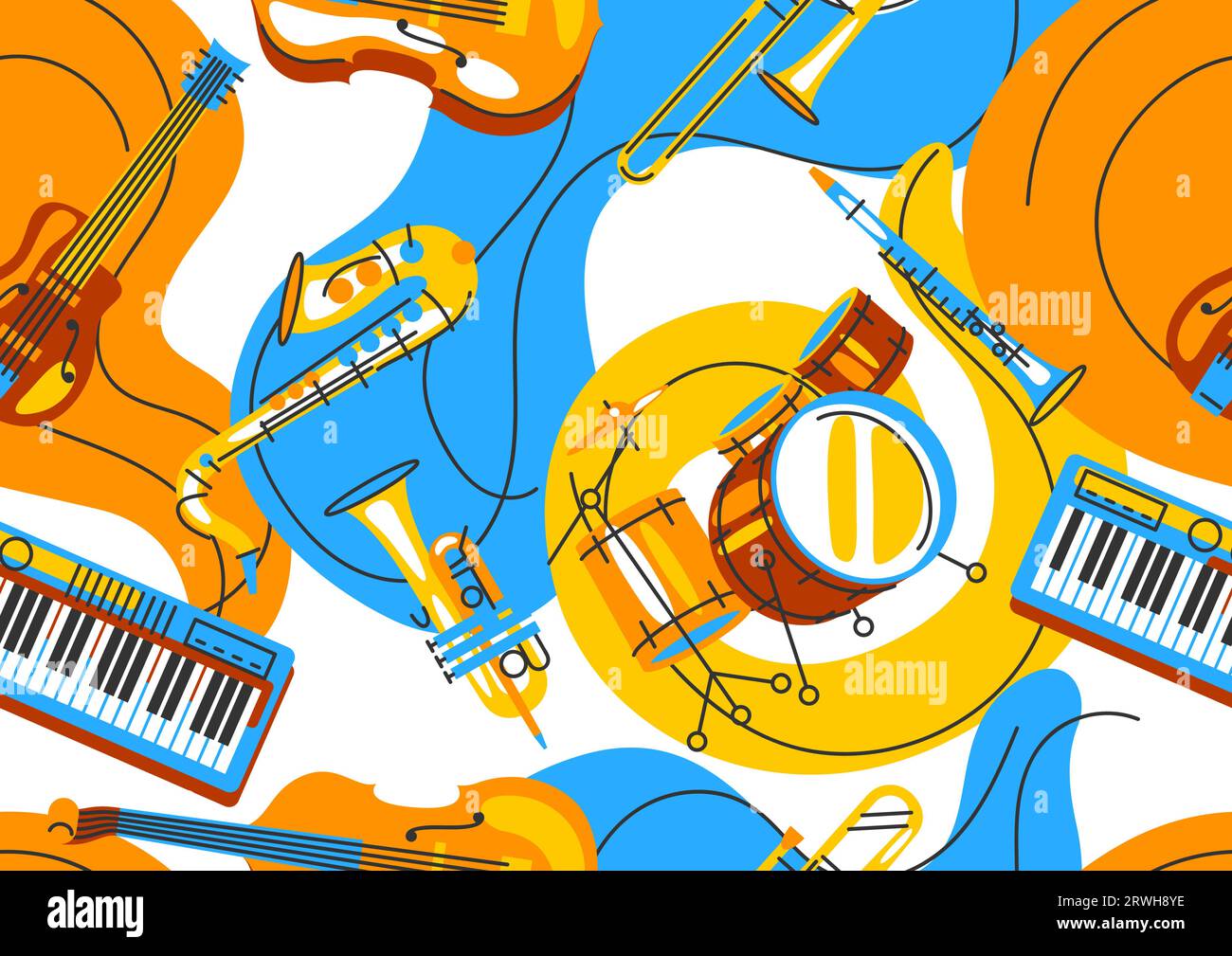 Pattern with musical instruments. Jazz, blues and classical music Stock ...