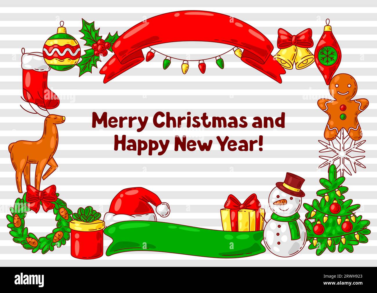 Merry Christmas greeting card. Holiday illustration in cartoon style ...