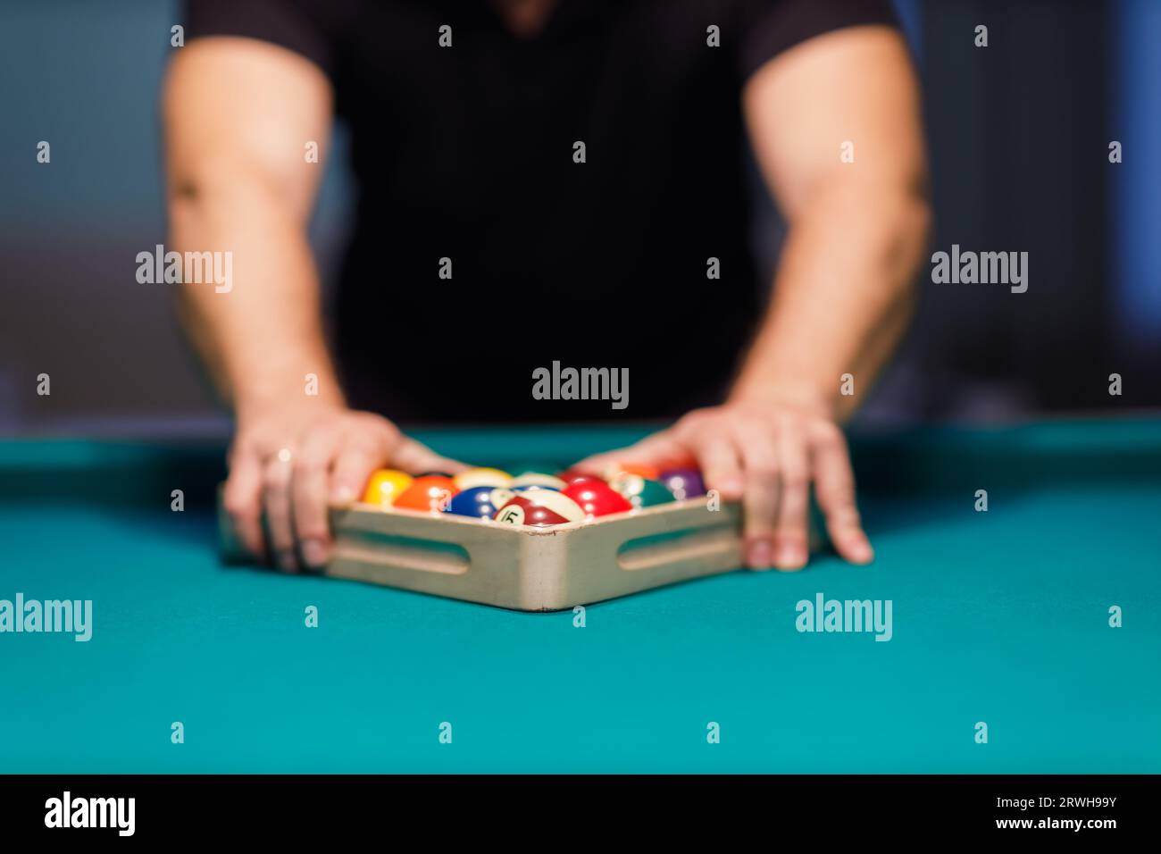 Billiard player at billard table or snooker american billiards pool ...