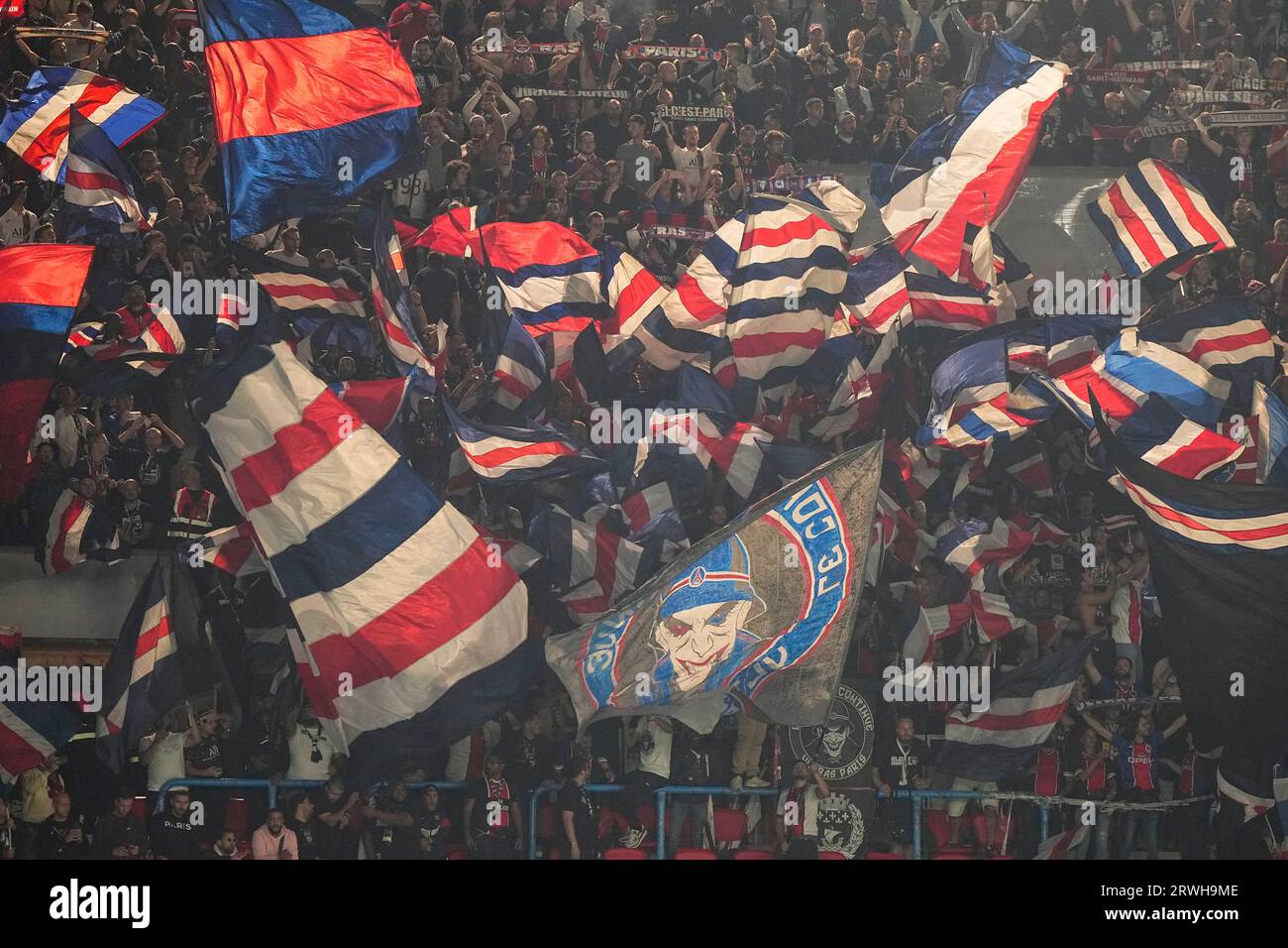 PSG supporters wave flags before the Champions League group F soccer ...