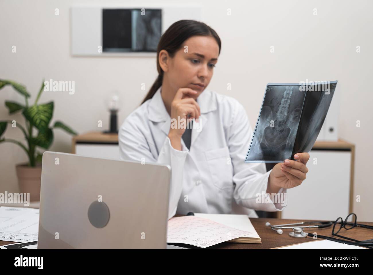 doctor using radiological X-ray film to diagnose the patient's illness ...
