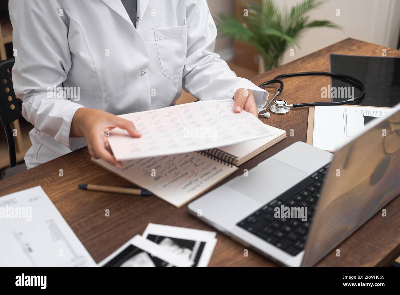 Heart Health close-up, cardiologist inspects patient ECG and ultrasound ...