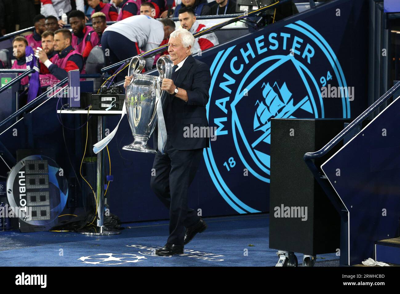 The Champions League trophy is brought out by former Manchester City ...