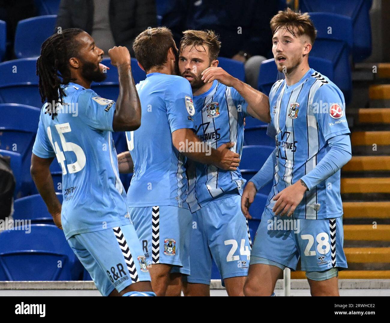 Coventry City's Matthew Godden (centre right) celebrates scoring their ...