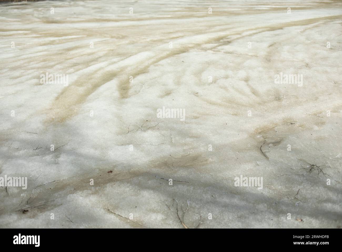 Melted snow on lake. Melting ice on pond. Texture of wet cooled ice ...