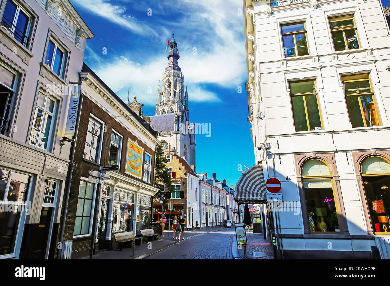 Breda, Netherlands - August 30. 2023: Dutch shopping street in historic ...