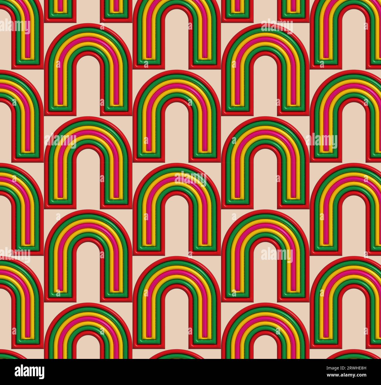 Pattern of multi-colored arch shapes with inflated elements on a beige ...