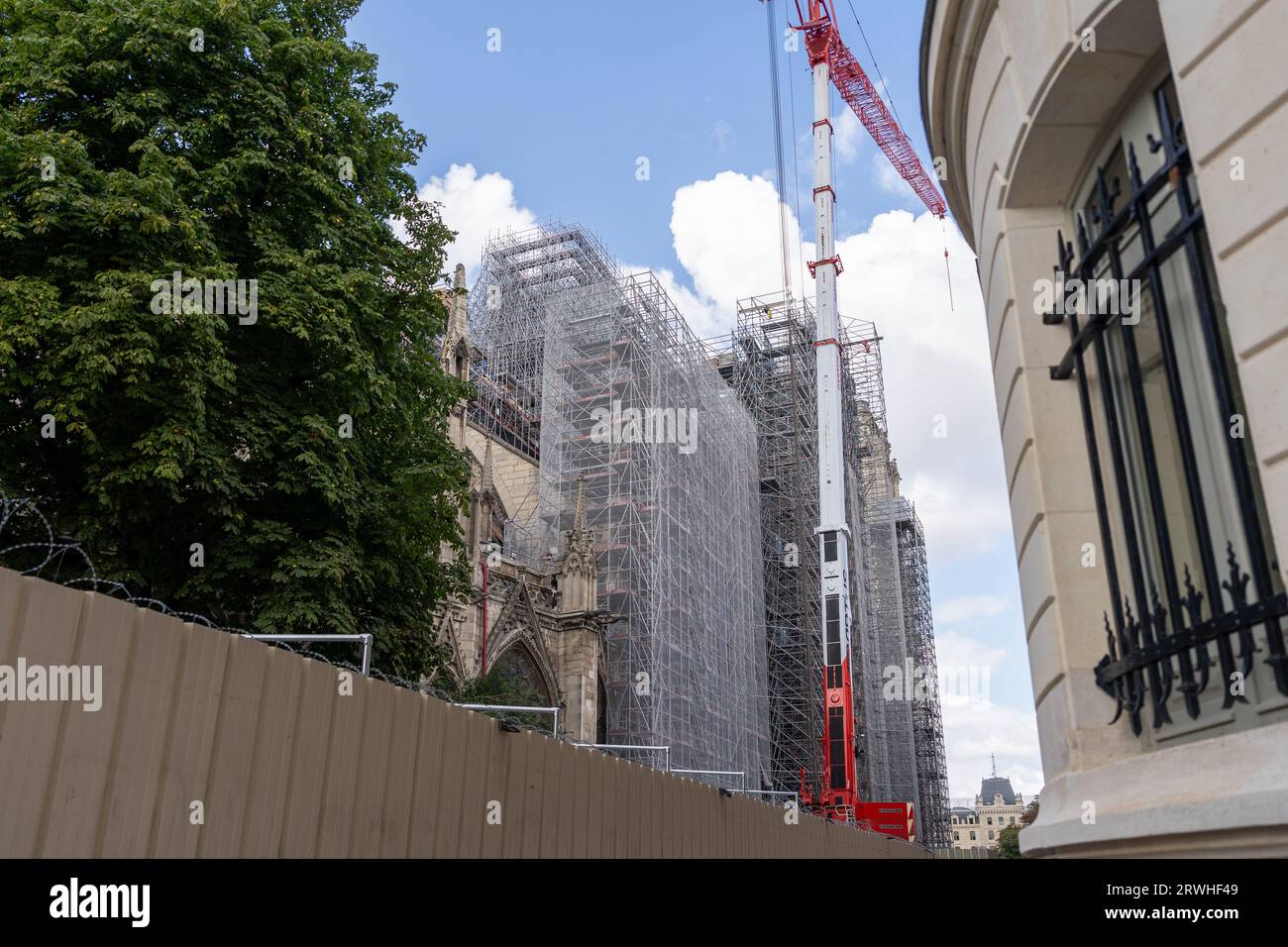 Paris, France. 29 August, 2023: A view of Notre-Dame de Paris Cathedral as its' restoration and ...
