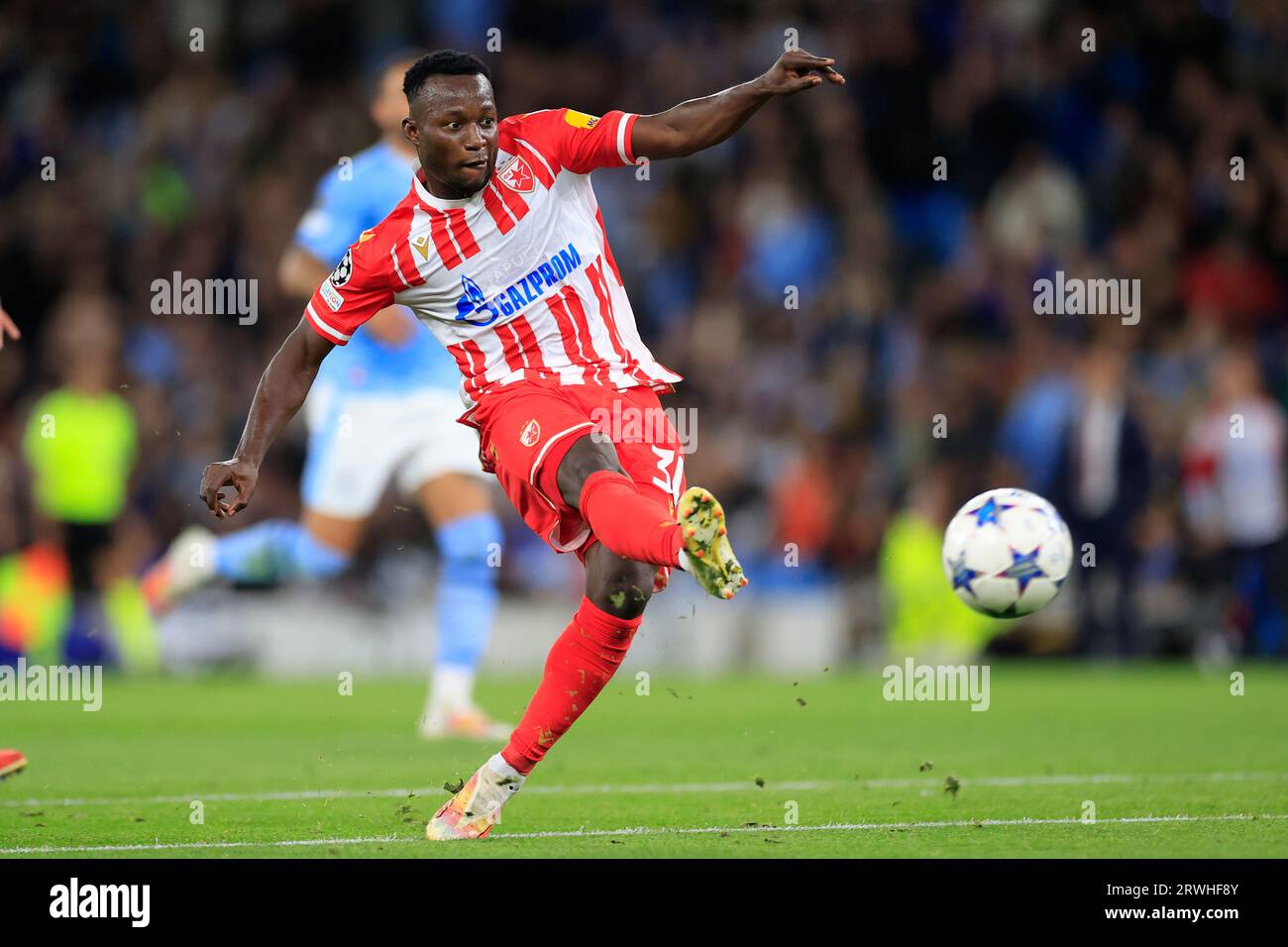 Osman Bukari #30 of Red Star Belgrade scores to make it 0-1 during the ...