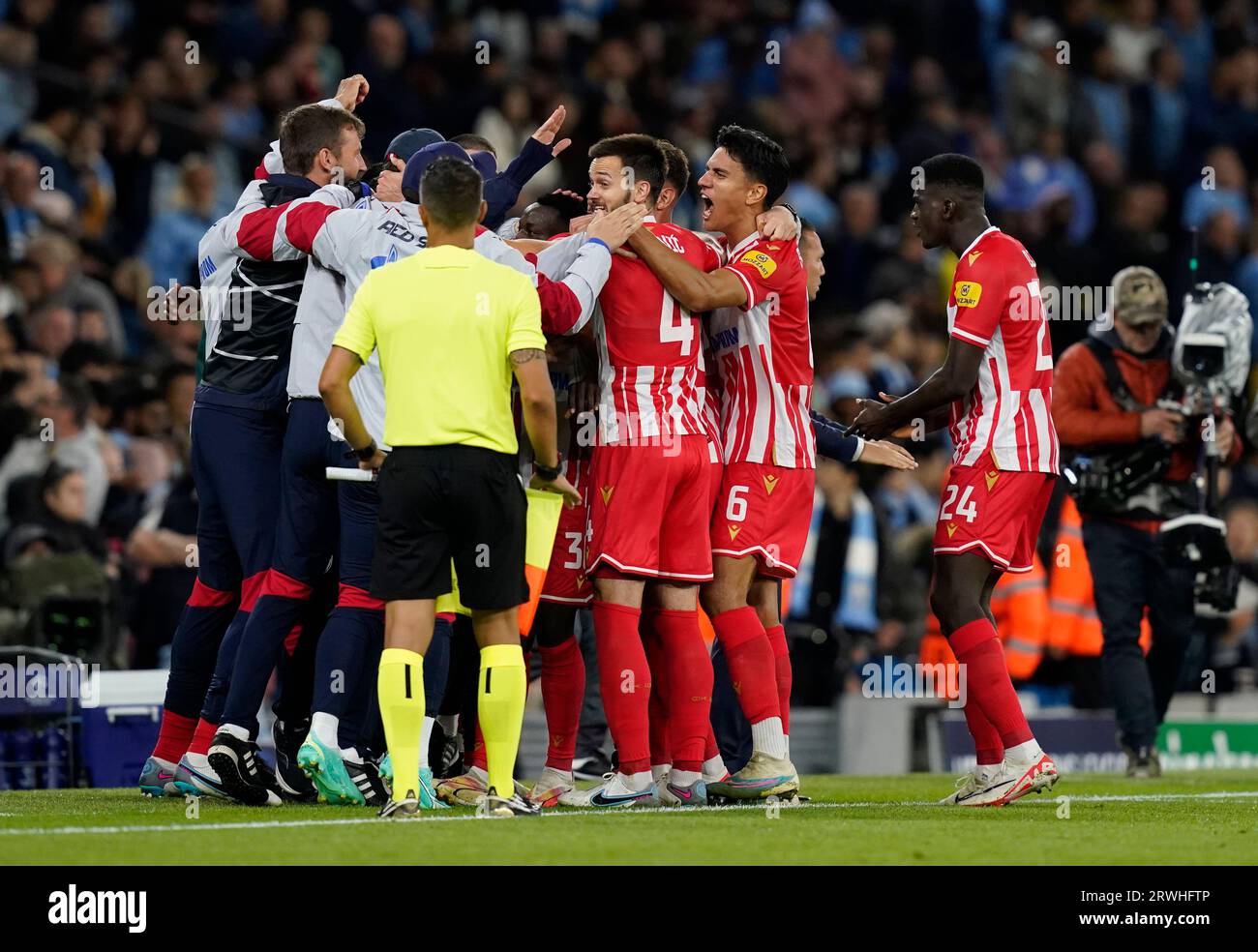 MANCHESTER, UK. 19th Sep, 2023. Osman Bukari of Red Star Belgrade is ...