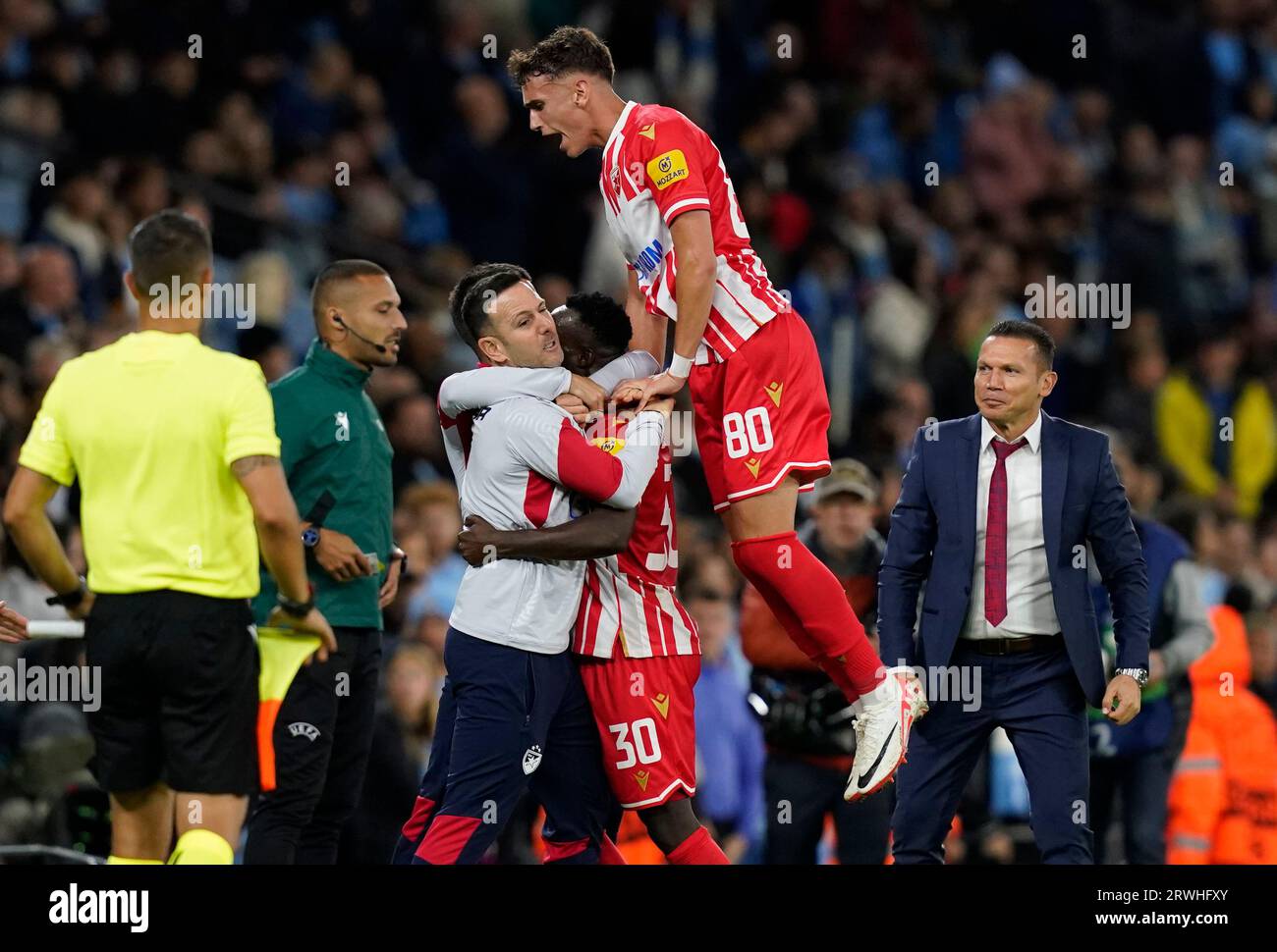 MANCHESTER, UK. 19th Sep, 2023. Osman Bukari of Red Star Belgrade is ...