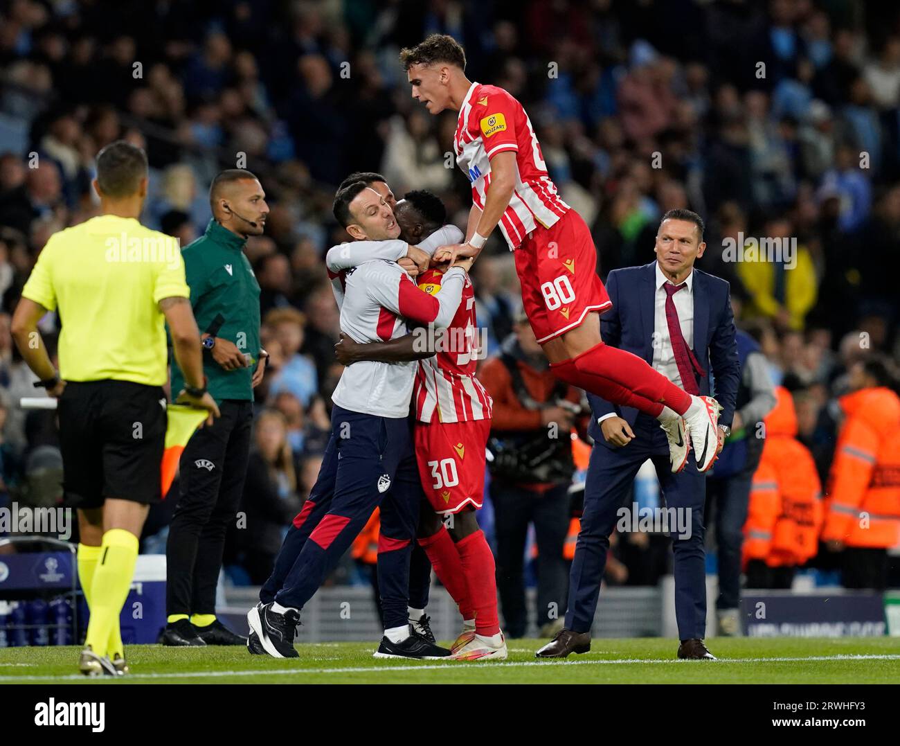 MANCHESTER, UK. 19th Sep, 2023. Osman Bukari of Red Star Belgrade is ...