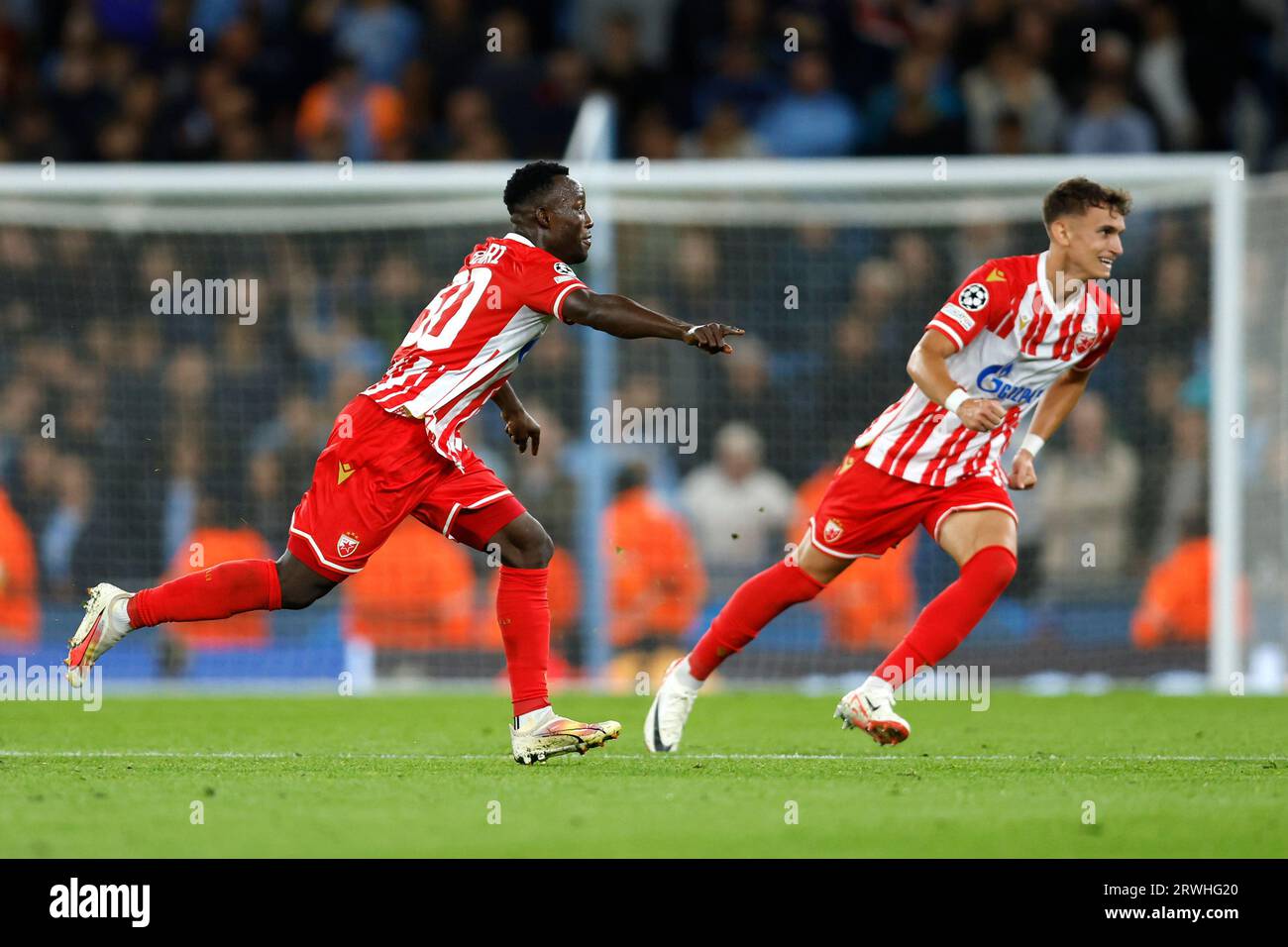 Red Star Belgrade's Osman Bukari (left) celebrates scoring their side's ...