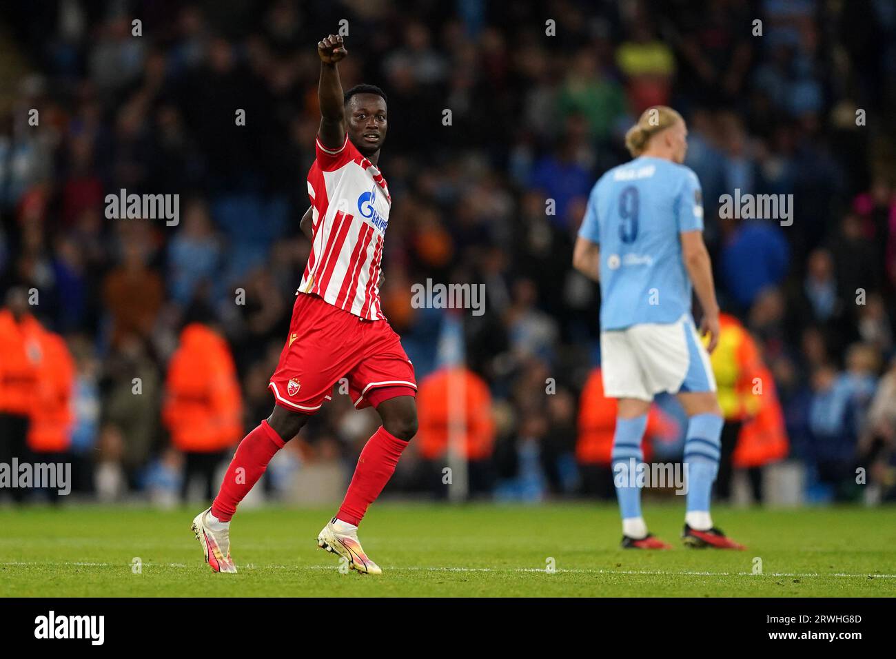 Red Star Belgrade's Osman Bukari (left) celebrates scoring their side's ...