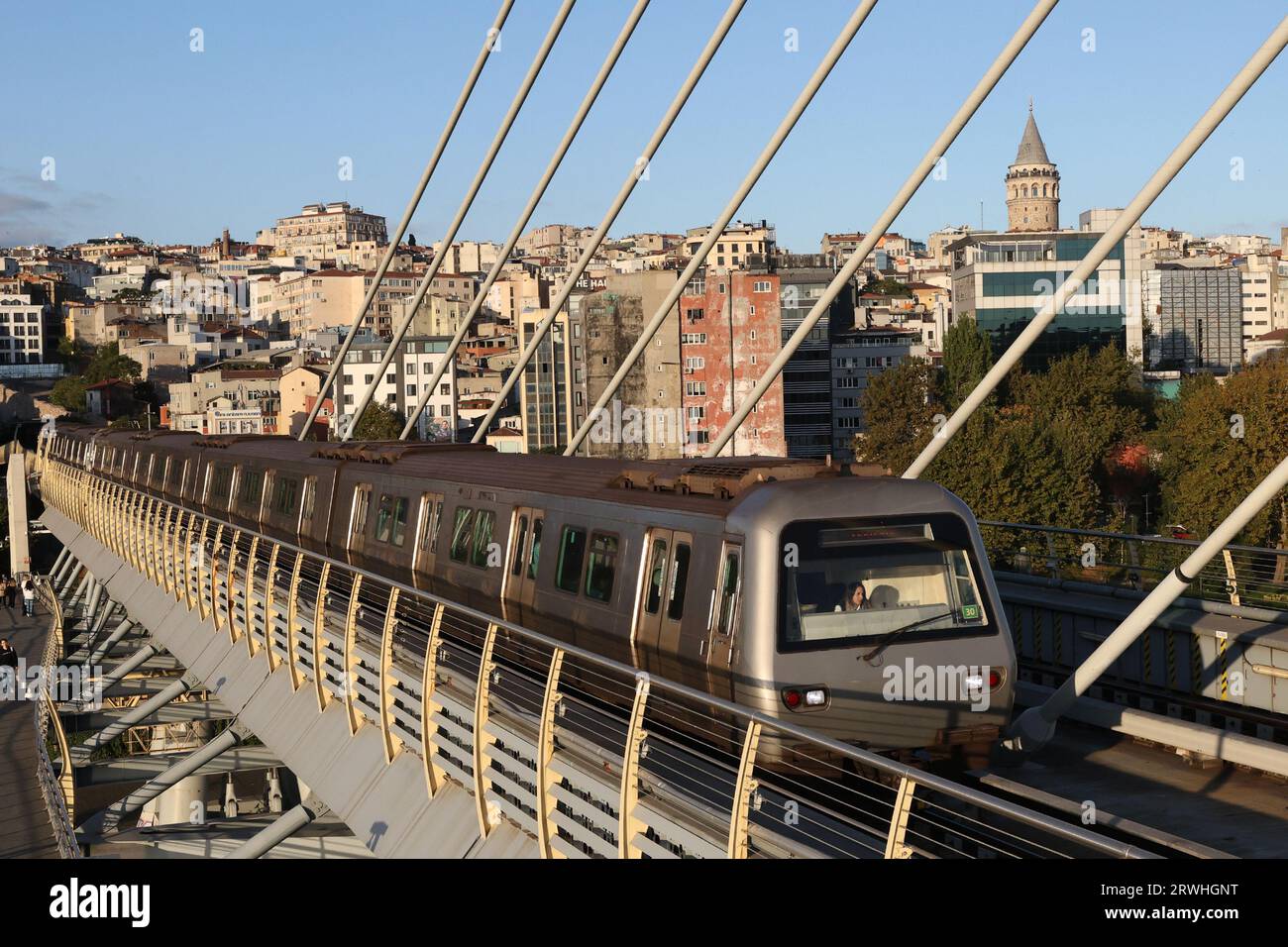 Female driver of a metro train at Haliç station in Istanbul, Turkey ...