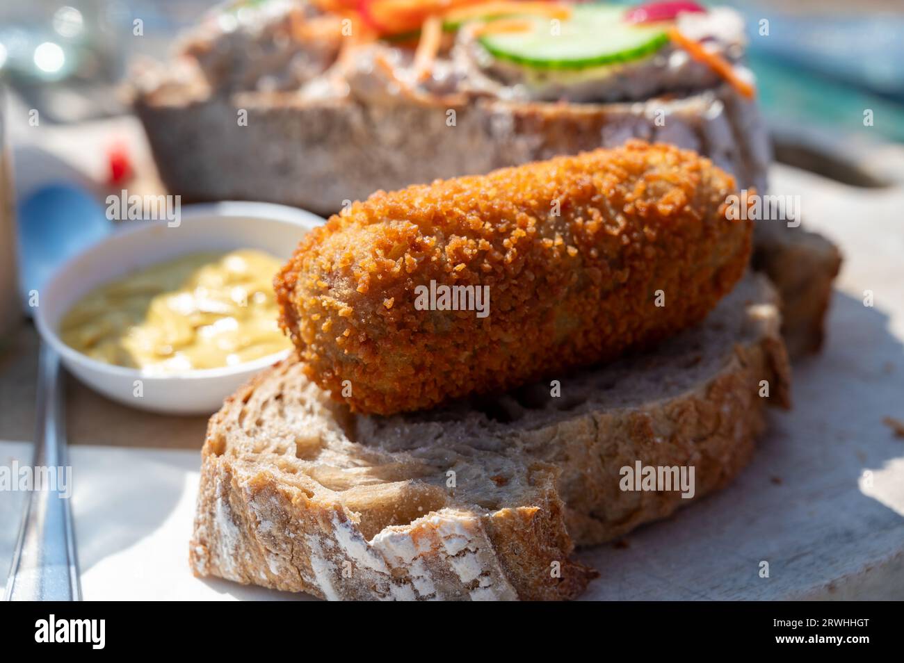 Dutch fast food, deep fried croquettes filled with ground beef meat ...