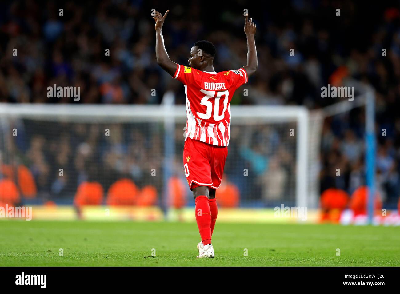 Red Star Belgrade's Osman Bukari reacts after scoring their side's ...