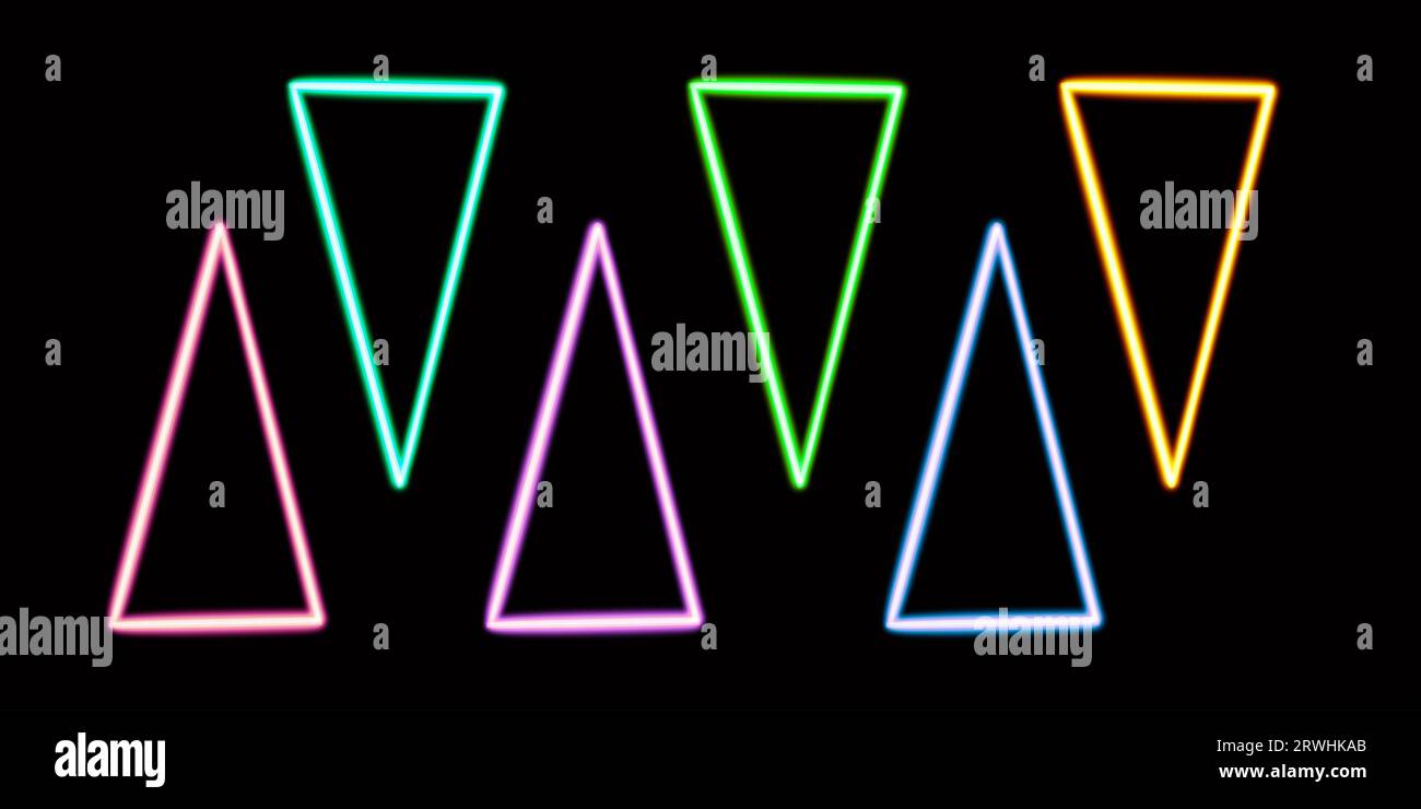 set triangle glowing desktop icon, neon triangle sticker, neon figure ...