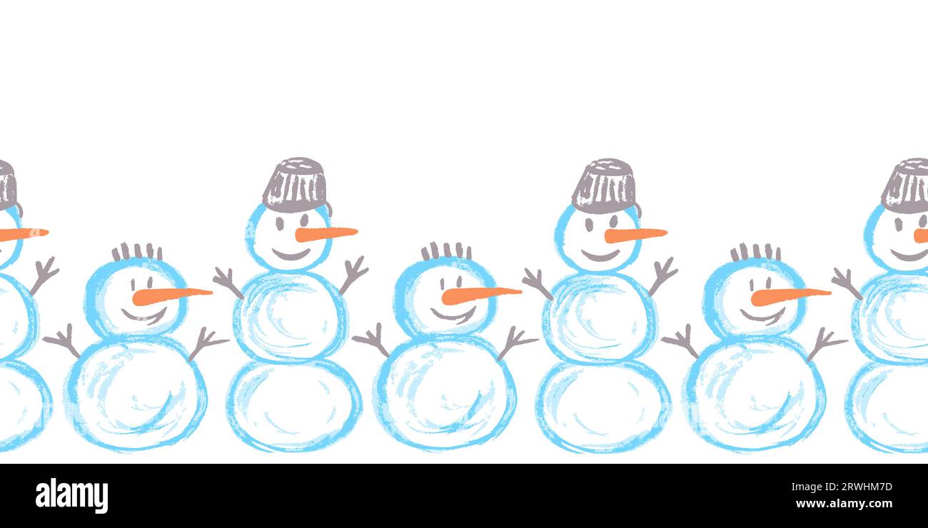 Christmas seamless border. Snowmen. Drawings with wax crayons. Vector ...