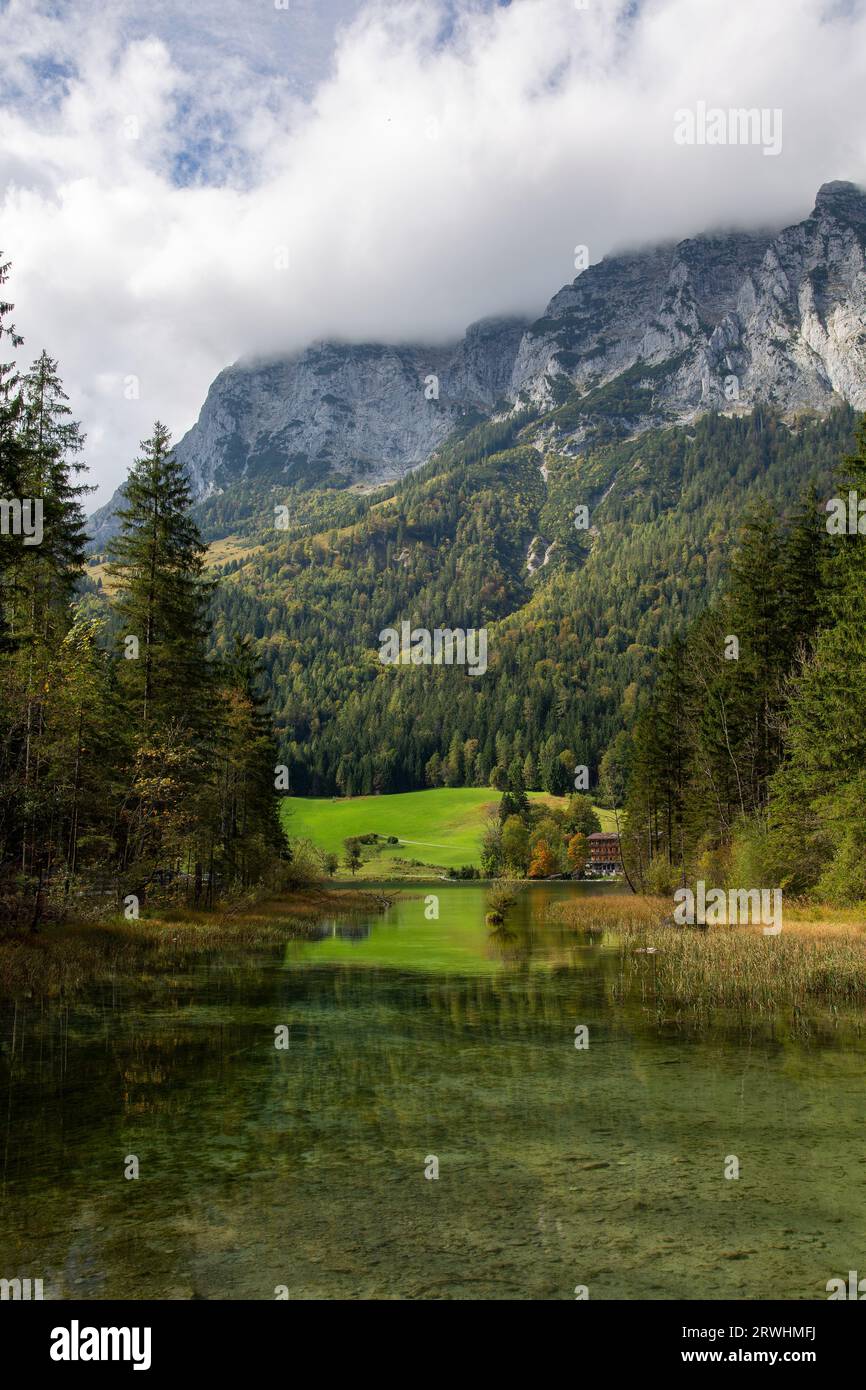 Beautiful landscape in the Bavarian mountains with a idyllic lake and ...