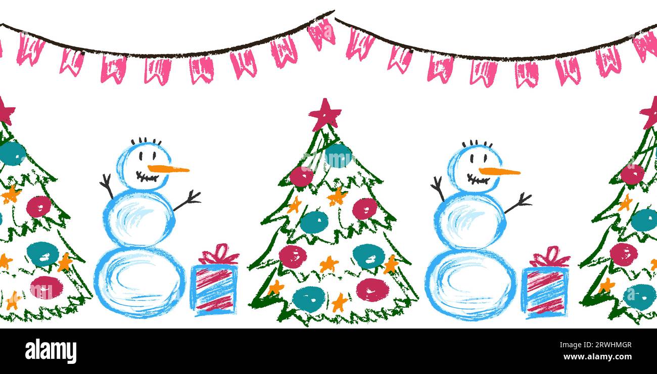 Christmas Seamless Border Christmas Tree Snowmen Ts Drawings