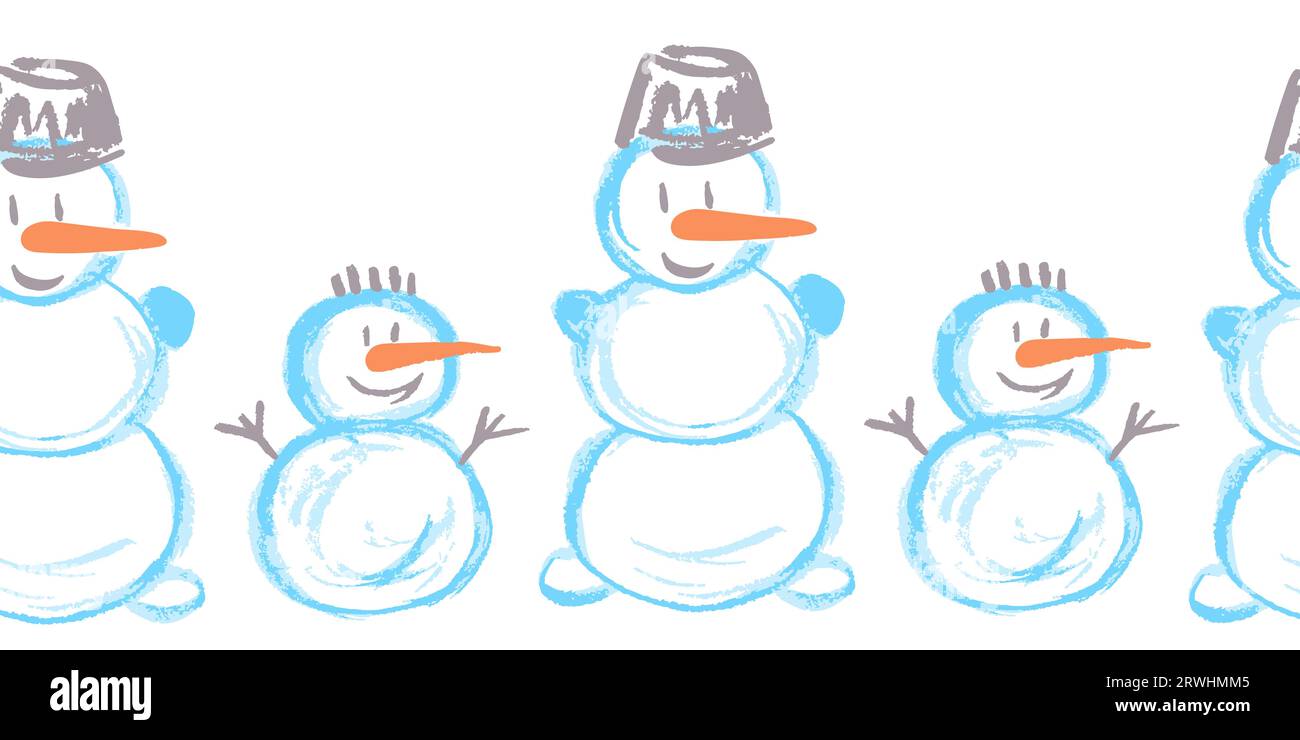 Christmas seamless border. Snowmen. Drawings with wax crayons. Vector ...