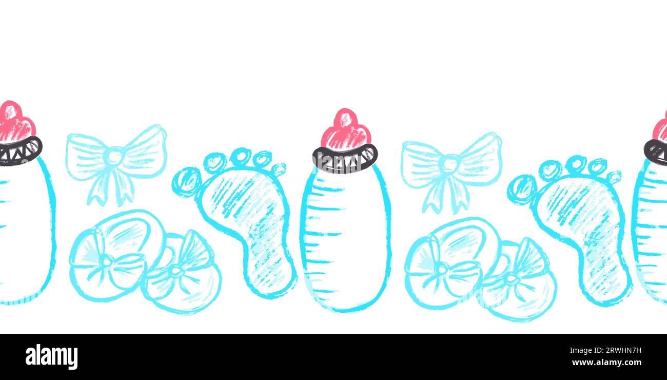 Newborn, baby things. Childish seamless border. Drawings with wax ...