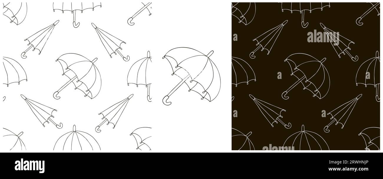 Seamless pattern with umbrellas. Monochrome. Set Illustration in hand ...