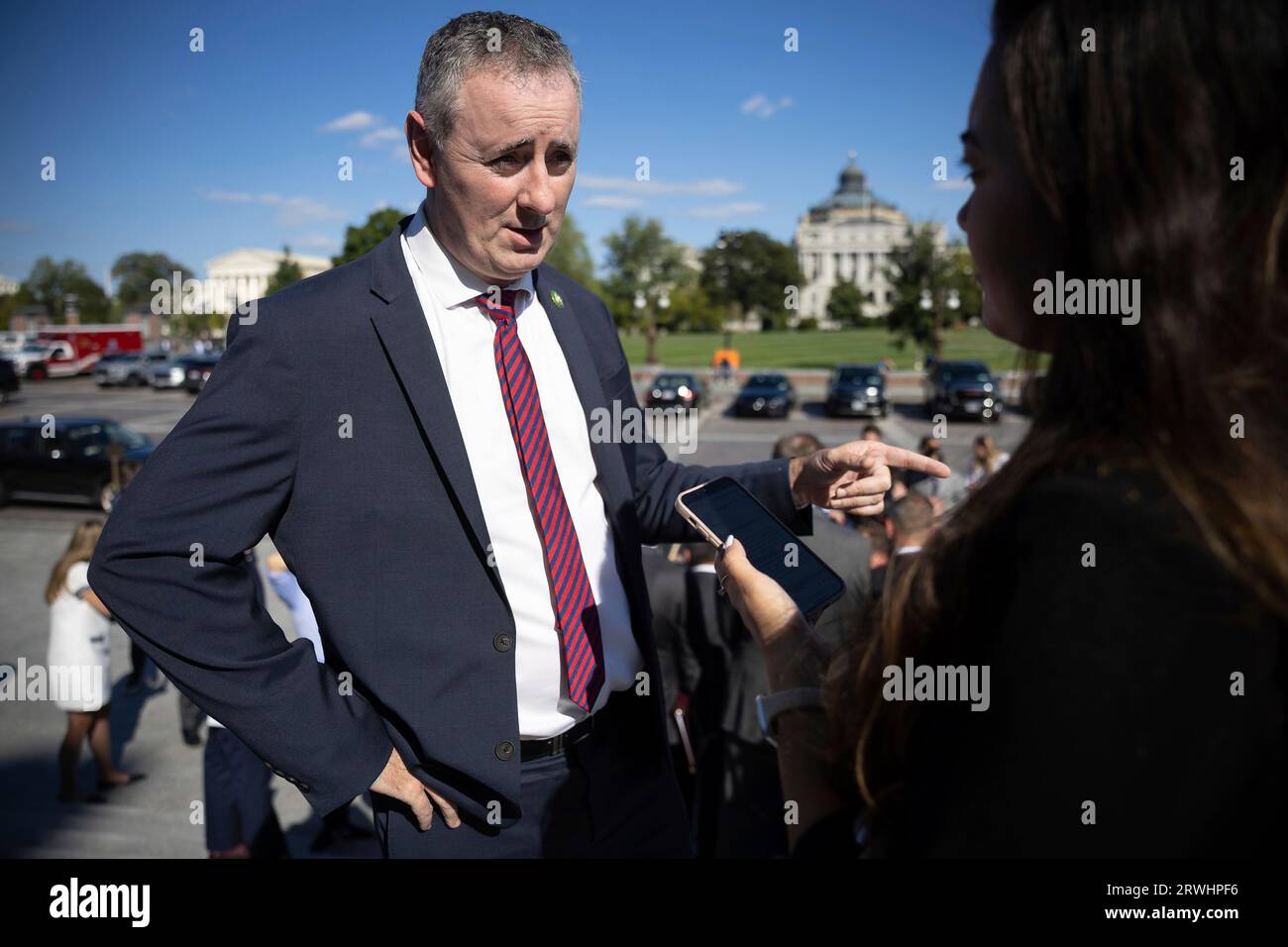 Rep. Brian Fitzpatrick (R-Pa.) speaks with reporters as he departs the ...