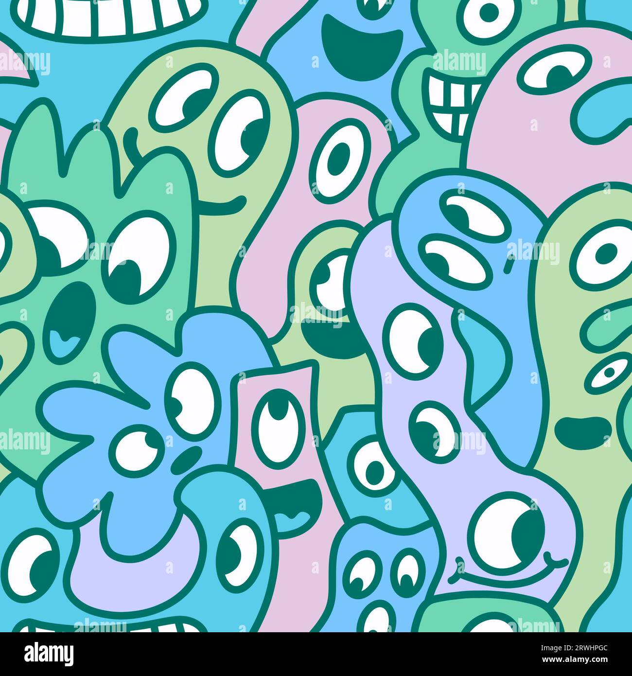 Cartoon retro monsters seamless Halloween pattern for wrapping paper ...