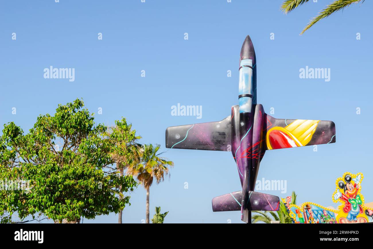 SANTIAGO DE LA RIBERA, SPAIN - JUNE 10, 2022 Statues presenting model ...