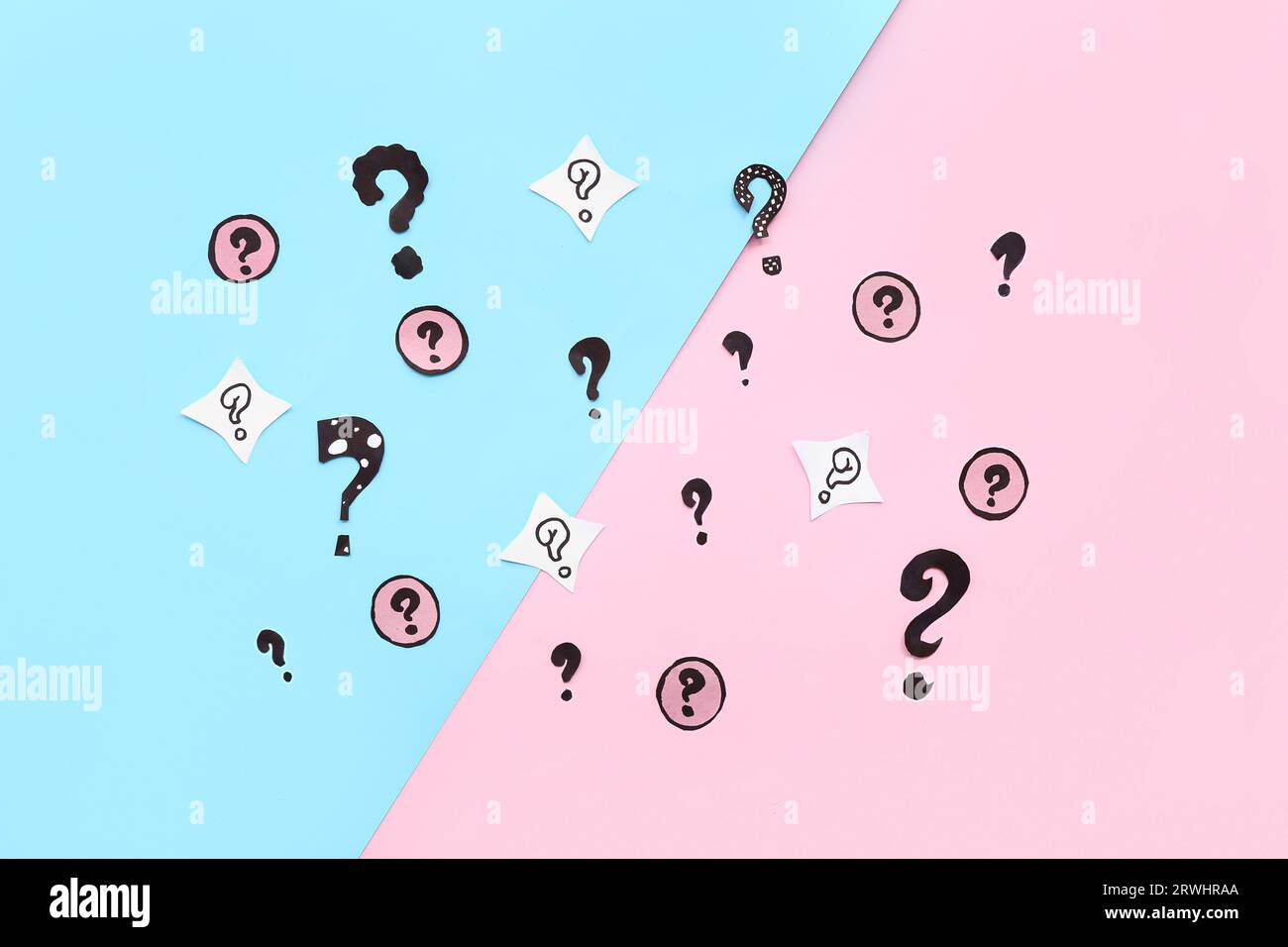Different question marks on color background Stock Photo - Alamy