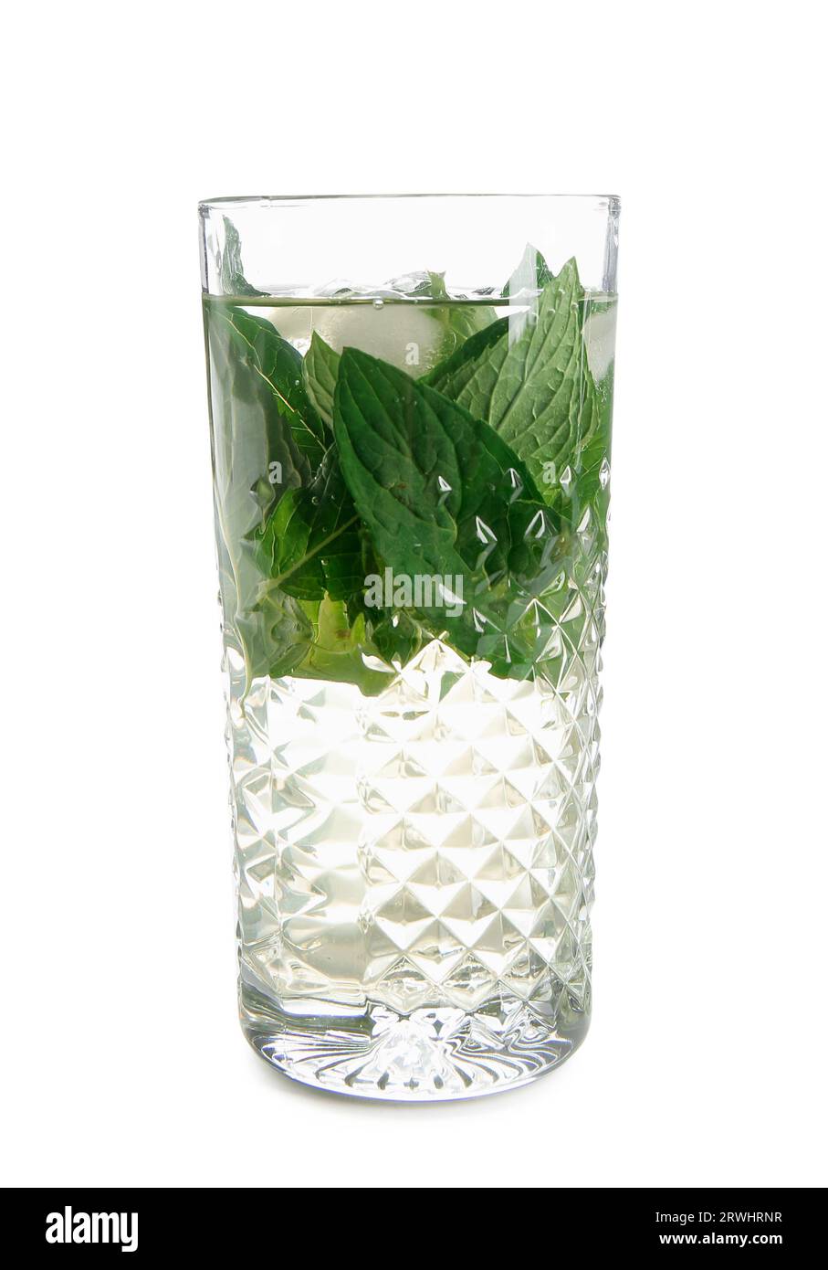 Glass of fresh icy mint tea isolated on white background Stock Photo ...
