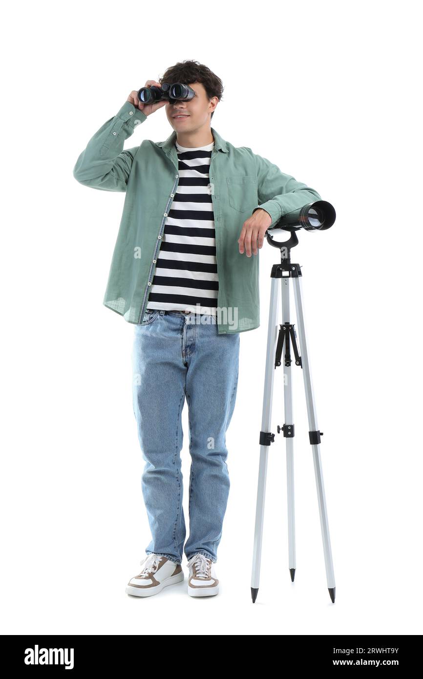 Person using telescope astronomy Cut Out Stock Images & Pictures - Alamy