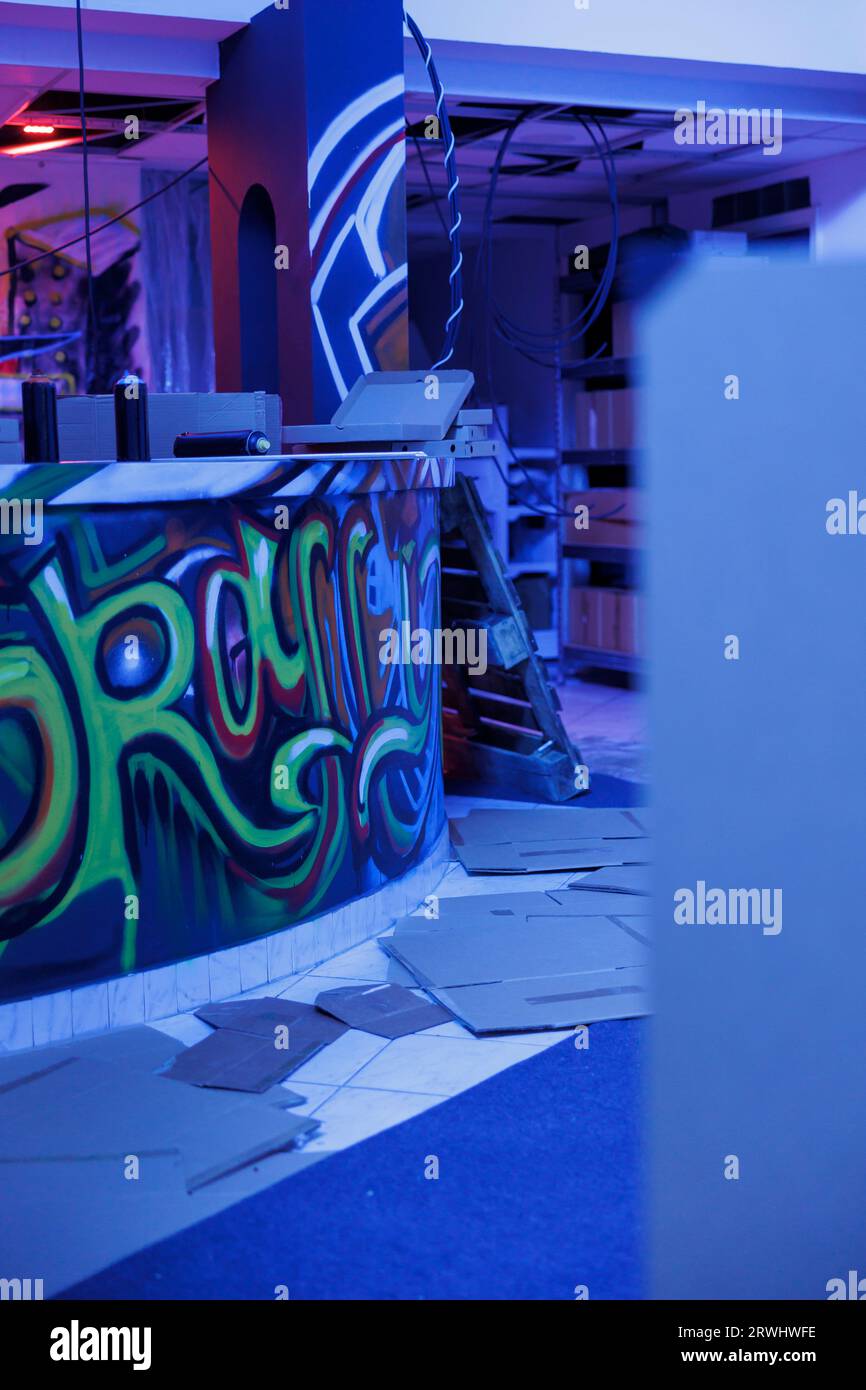 Neglected structure of space with purple bright lights in state of ...