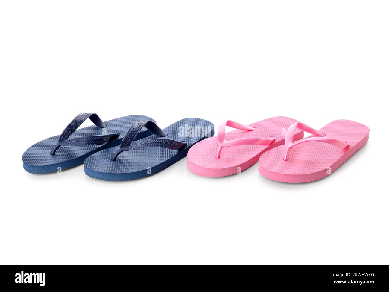 Colorful pairs of female flip flops on white background Stock Photo - Alamy