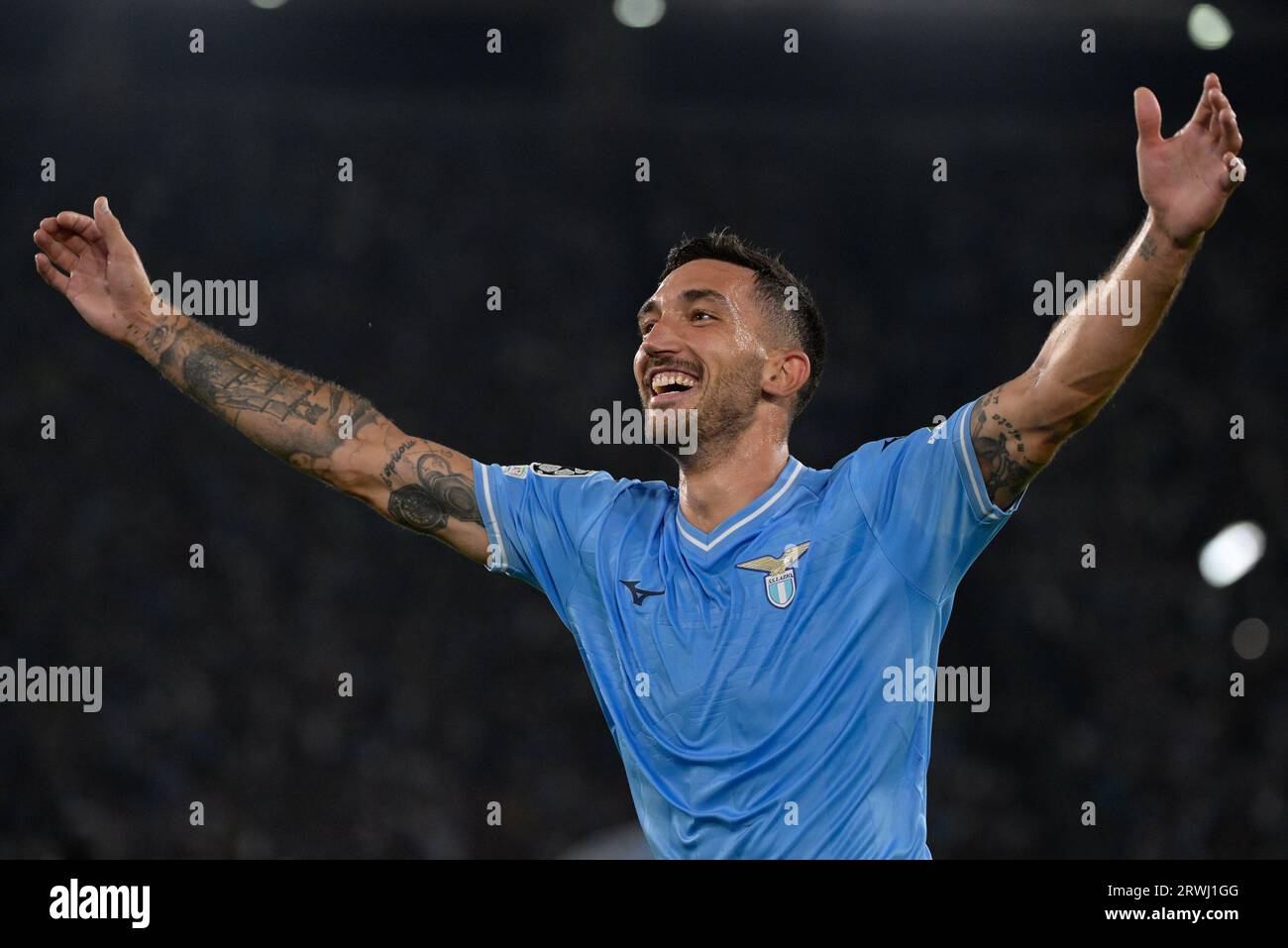 Rome, Italy. 19th Sep, 2023. Danilo Cataldi (SS Lazio); celebrates ...