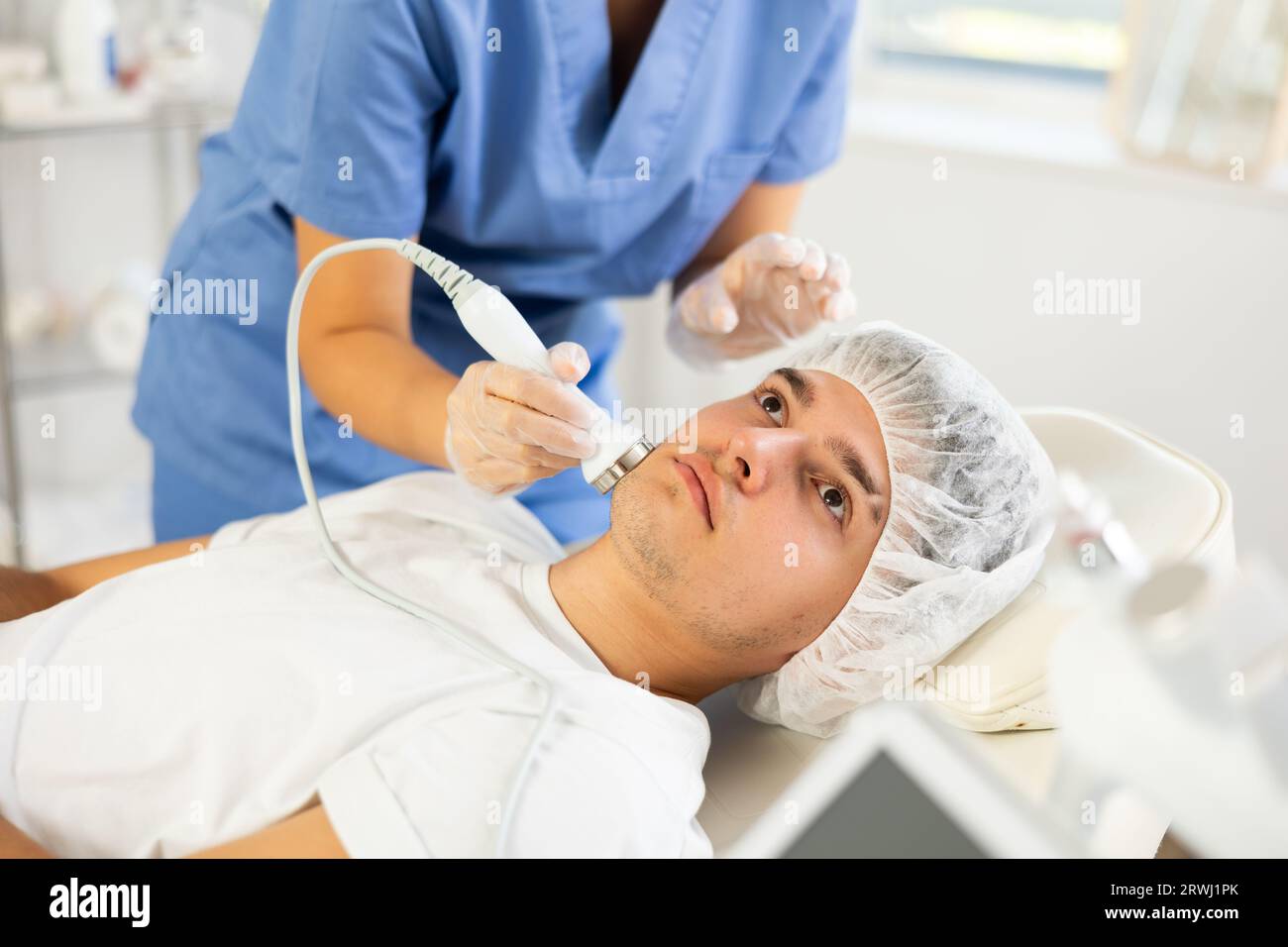 cosmetic doctor using Ultrasonic Import Stock Photo - Alamy