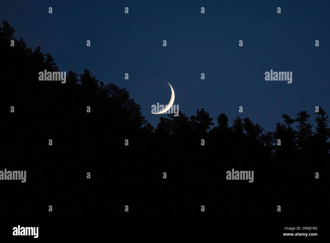 General view of crescent moon rising over the mountain in Kokernag area ...