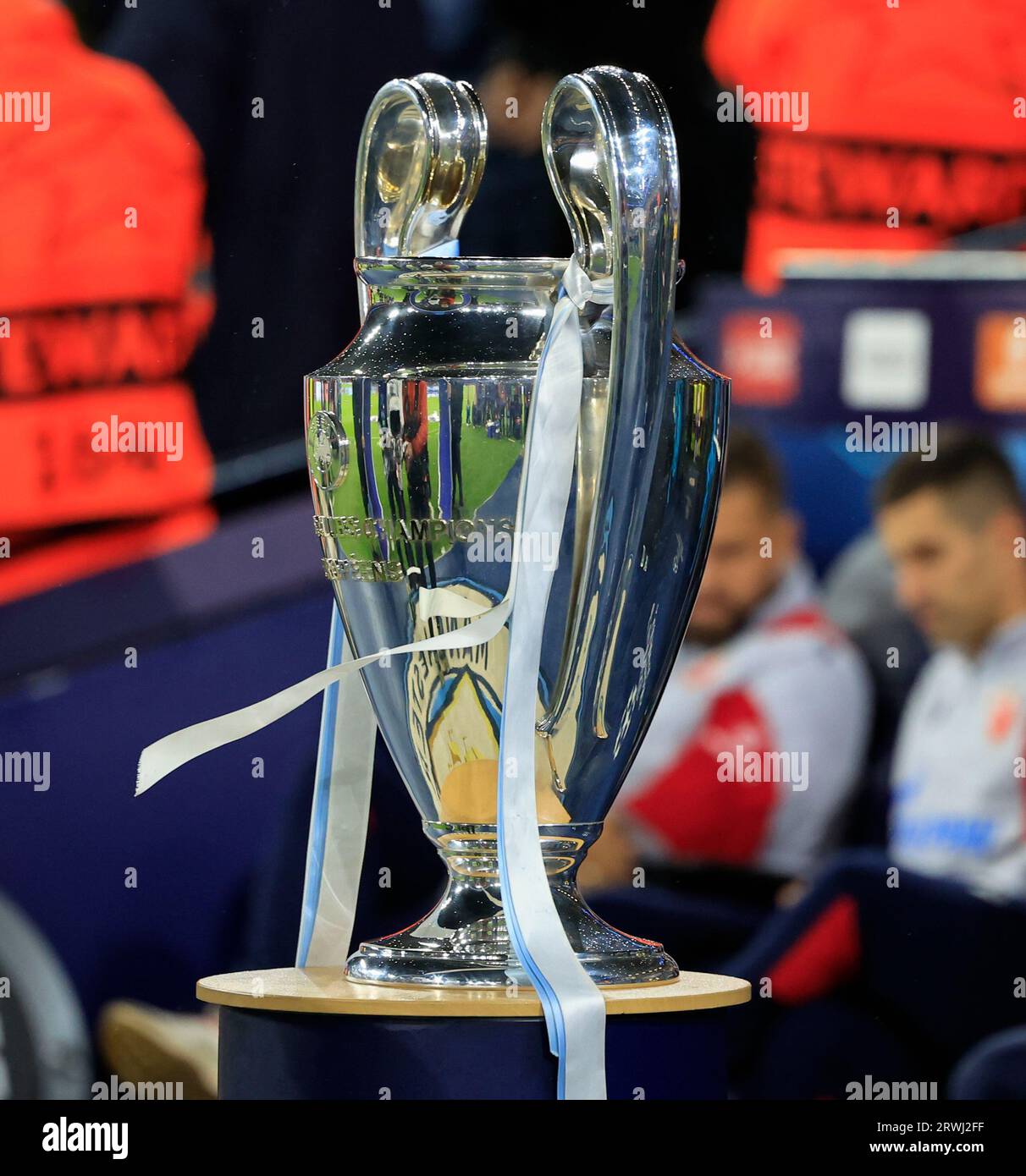 Manchester, UK. 19th Sep, 2023. The Champions League trophy at the ...