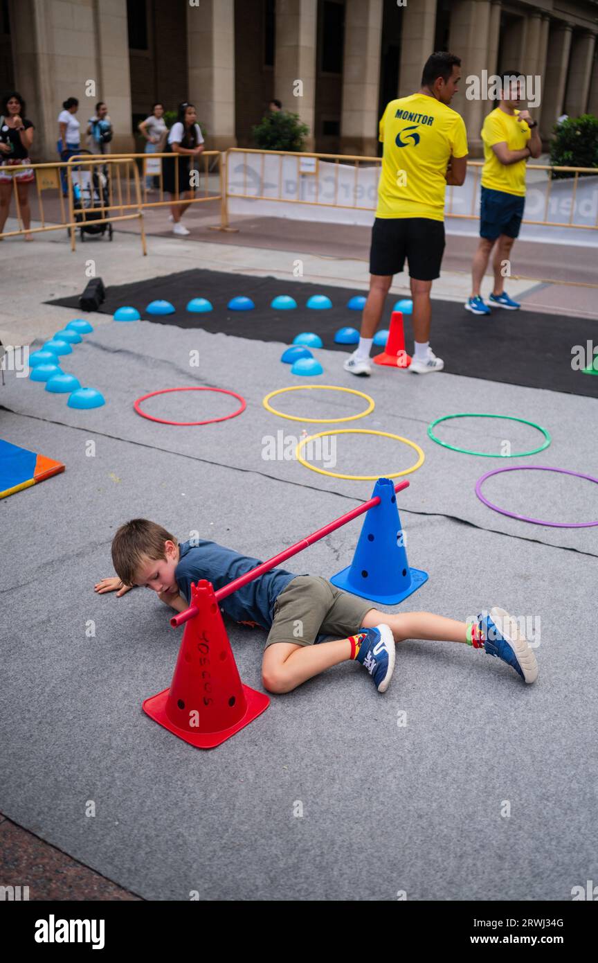 Kids in skills circuit during Sports Day multi-sports street event in ...