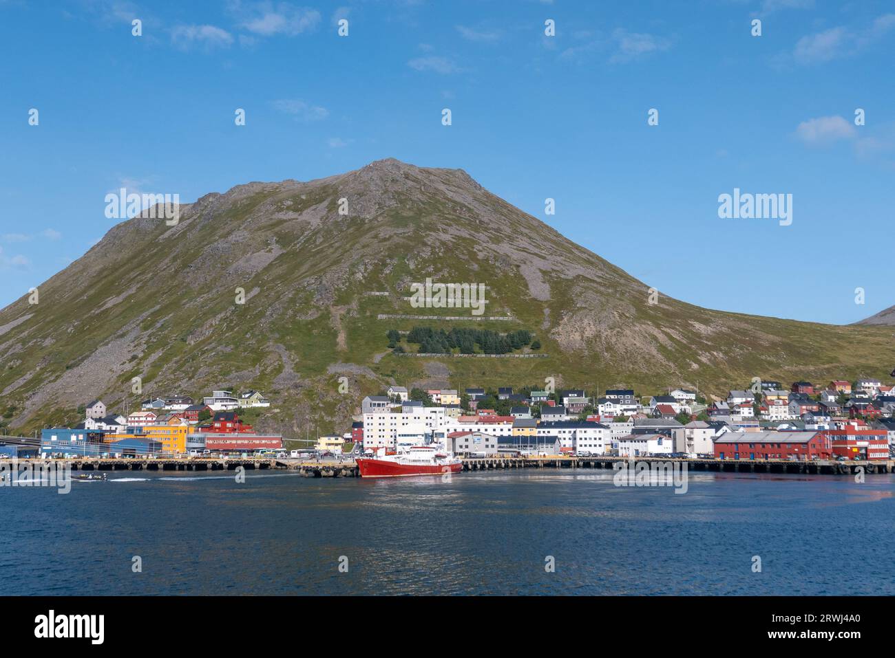 view to Honningsvag harbor at the northcape - german: Nordkap- from the cruise ship Stock Photo ...
