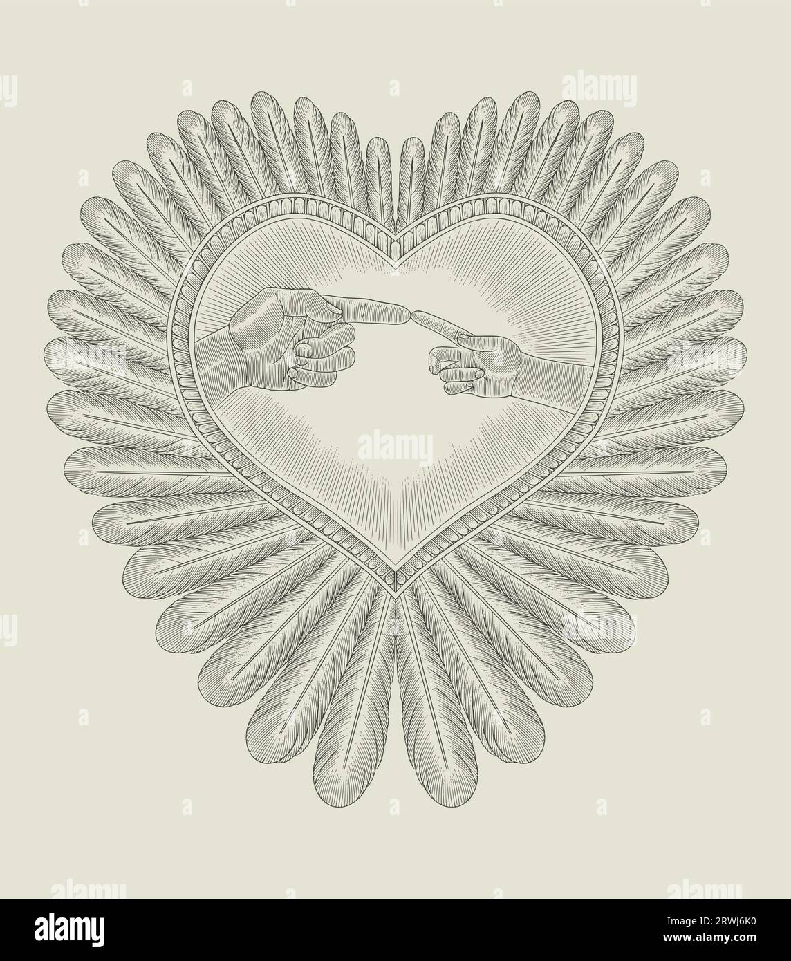 father and son hands with heart frame and feathers, concept for happy ...