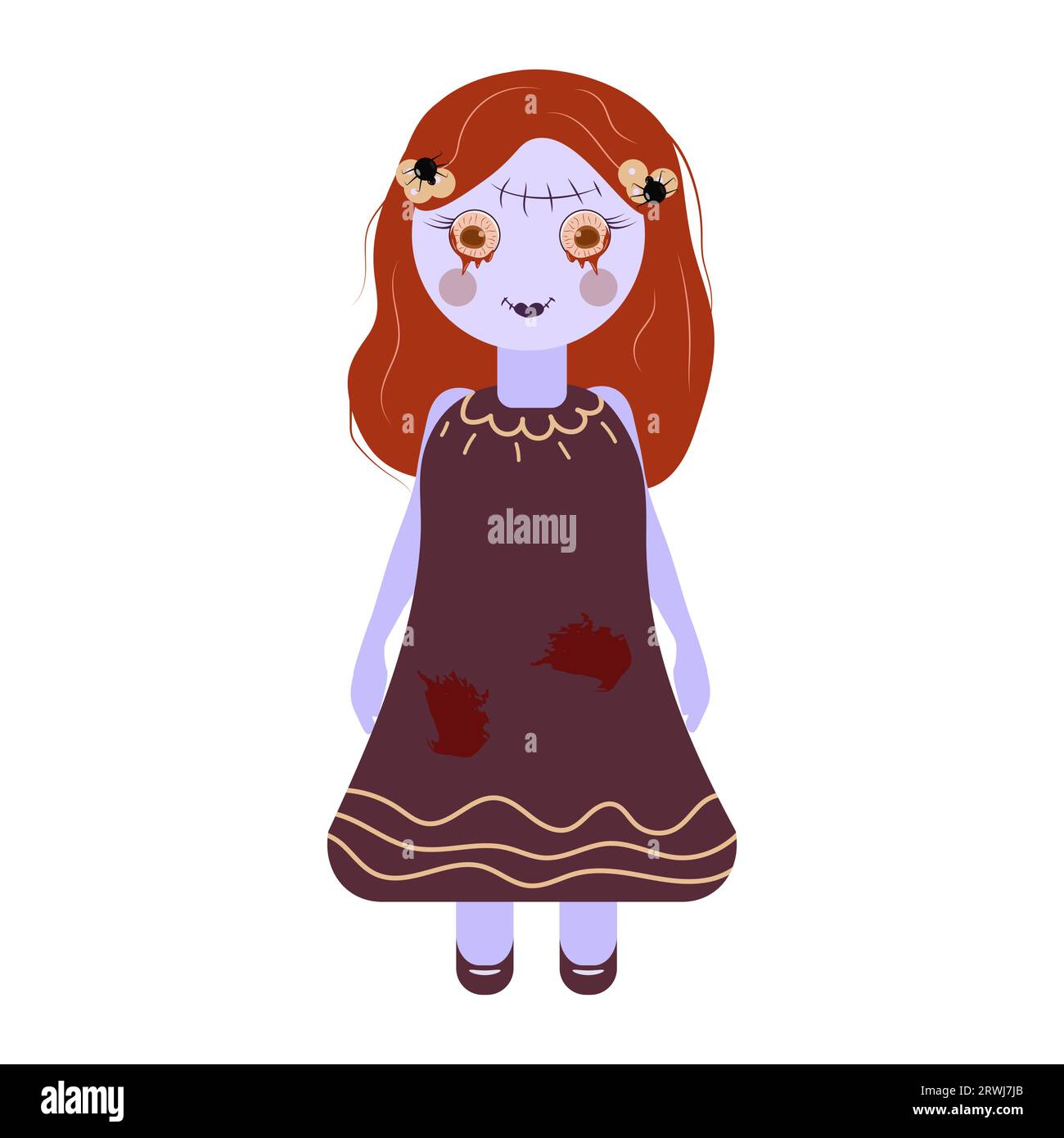 Drawing of Creepy doll. Halloween concept. Doll with bloody eyes and a ...