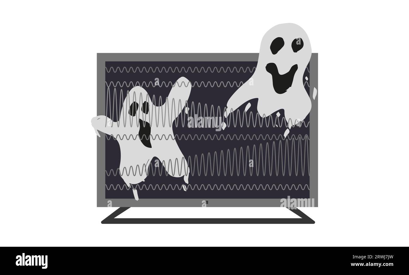 Tv waves background, no signal. Ghost concept. Several ghosts fly out ...
